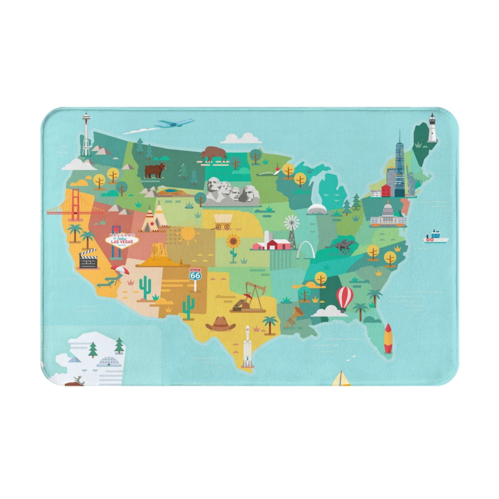 Junzan Usa Tourist Map With Famous Landmarks Custom Funny Welcome ...