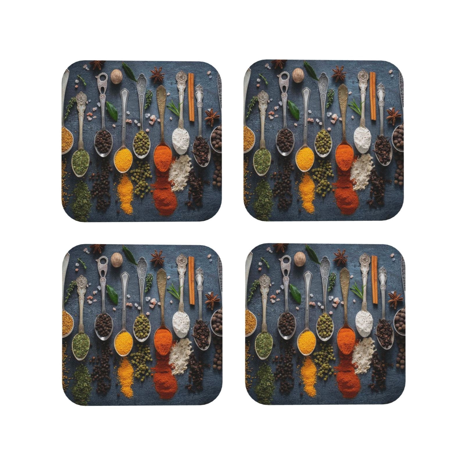 Junzan Various Herbs And Spices In Spoons Print Coasters for Drinks ...
