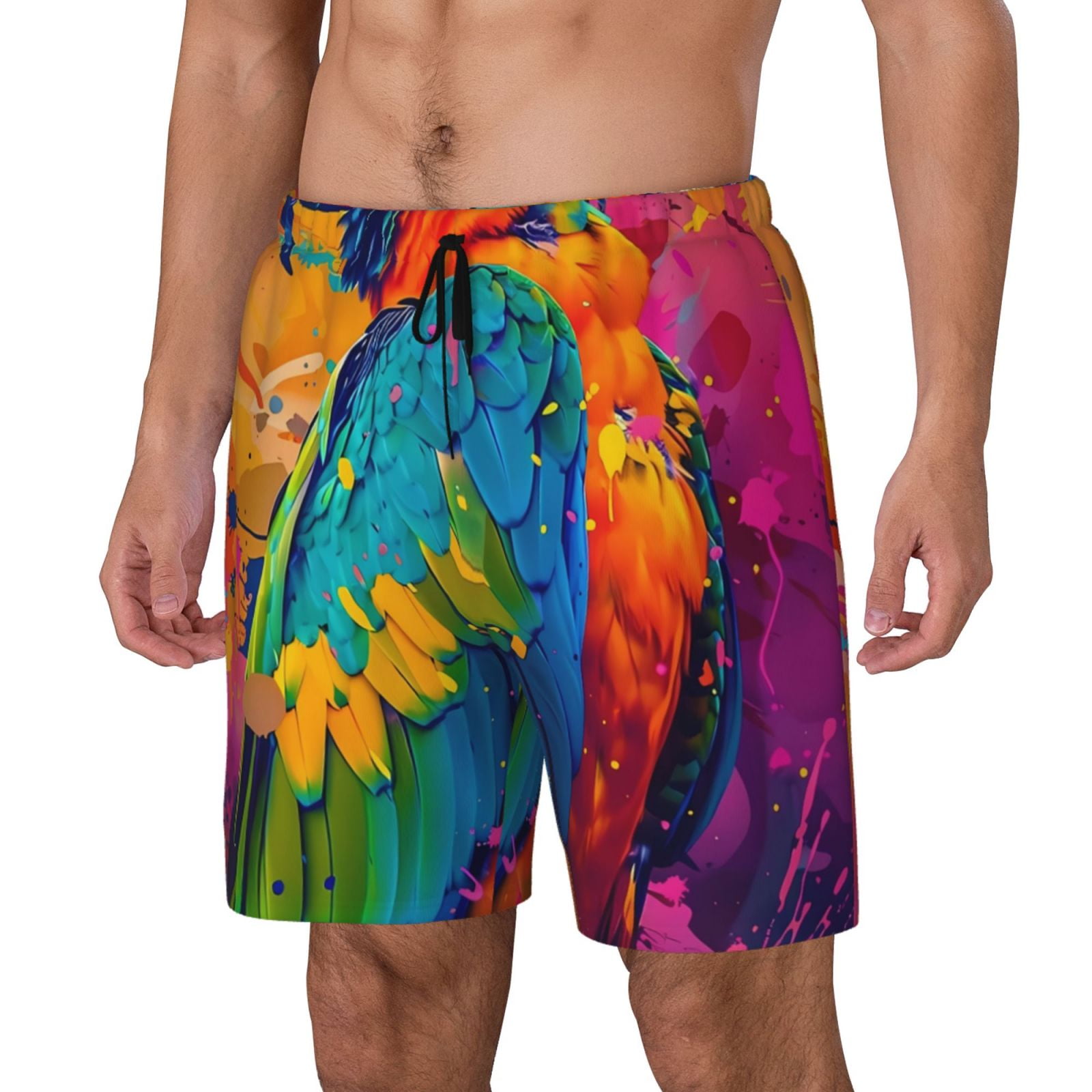 Junzan Vibrant Parrot Splash Art Print Swim Trunks Men Swim Shorts with ...