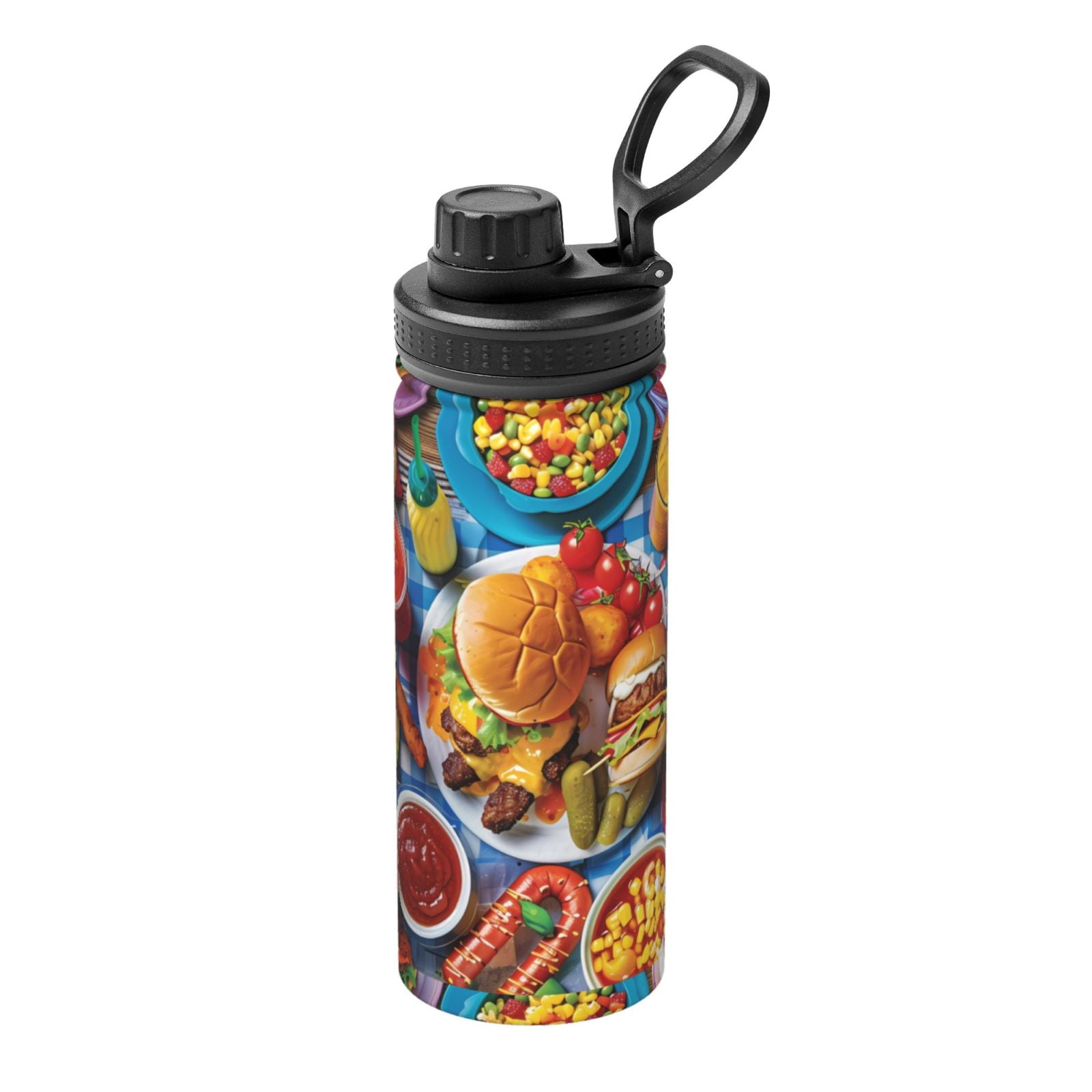Junzan Vibrant Picnic Food Spread Pattern 18OZ Stainless Steel Sports ...
