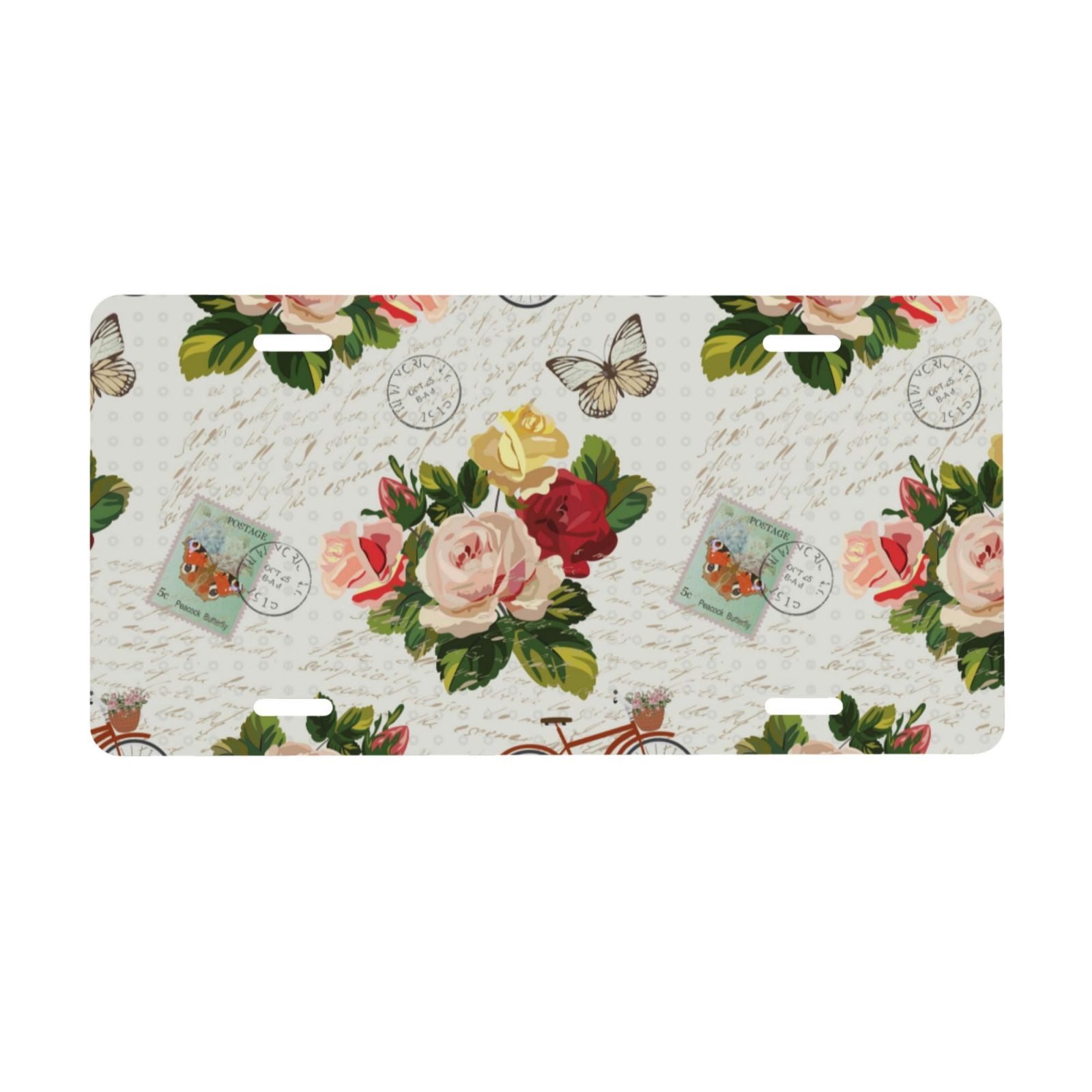 Junzan Vintage Bike Flower Butterfly Front License Plate Covers ...