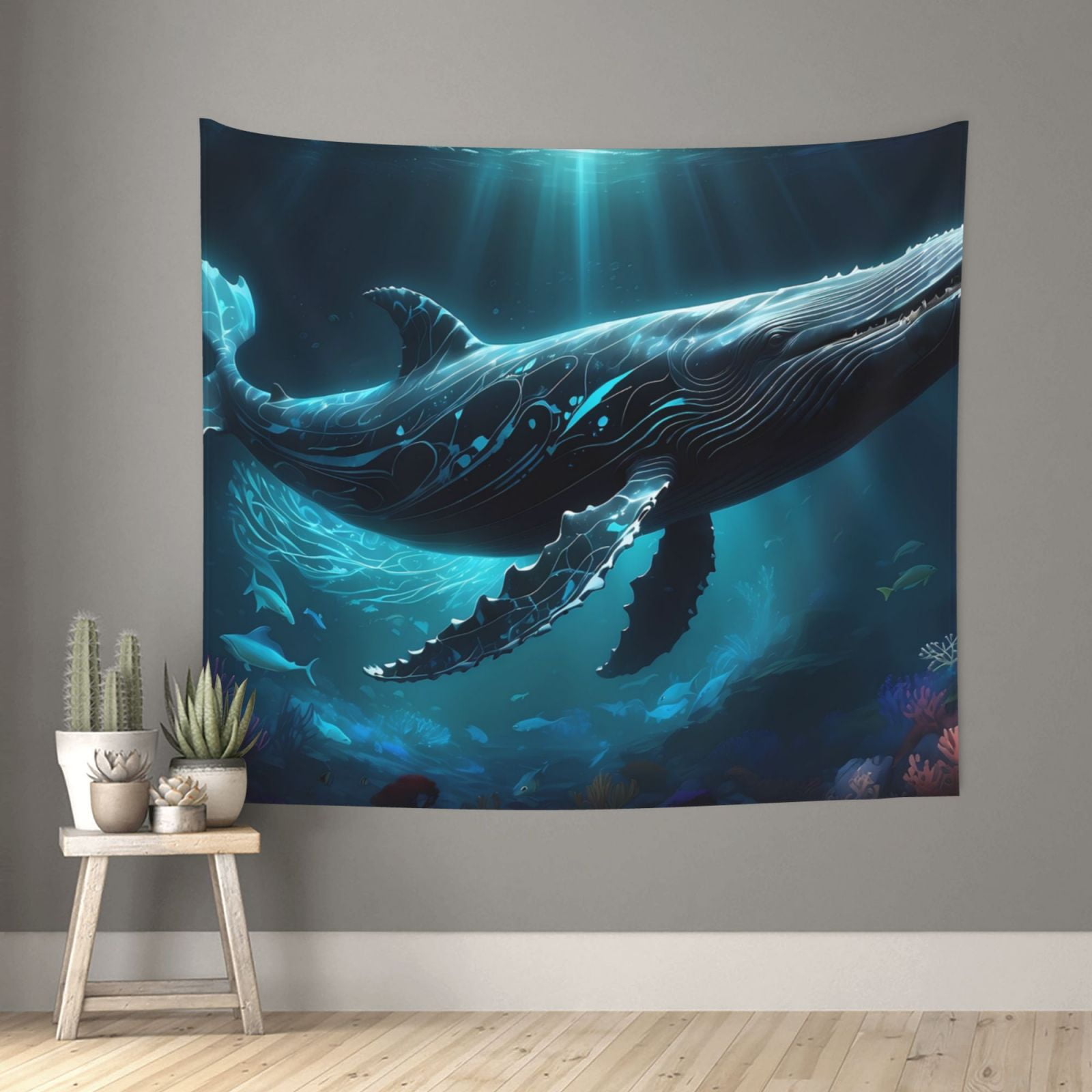 Junzan Vintage Blue Pattern Whale Tapestry Wall Tapestry Home Decor for ...