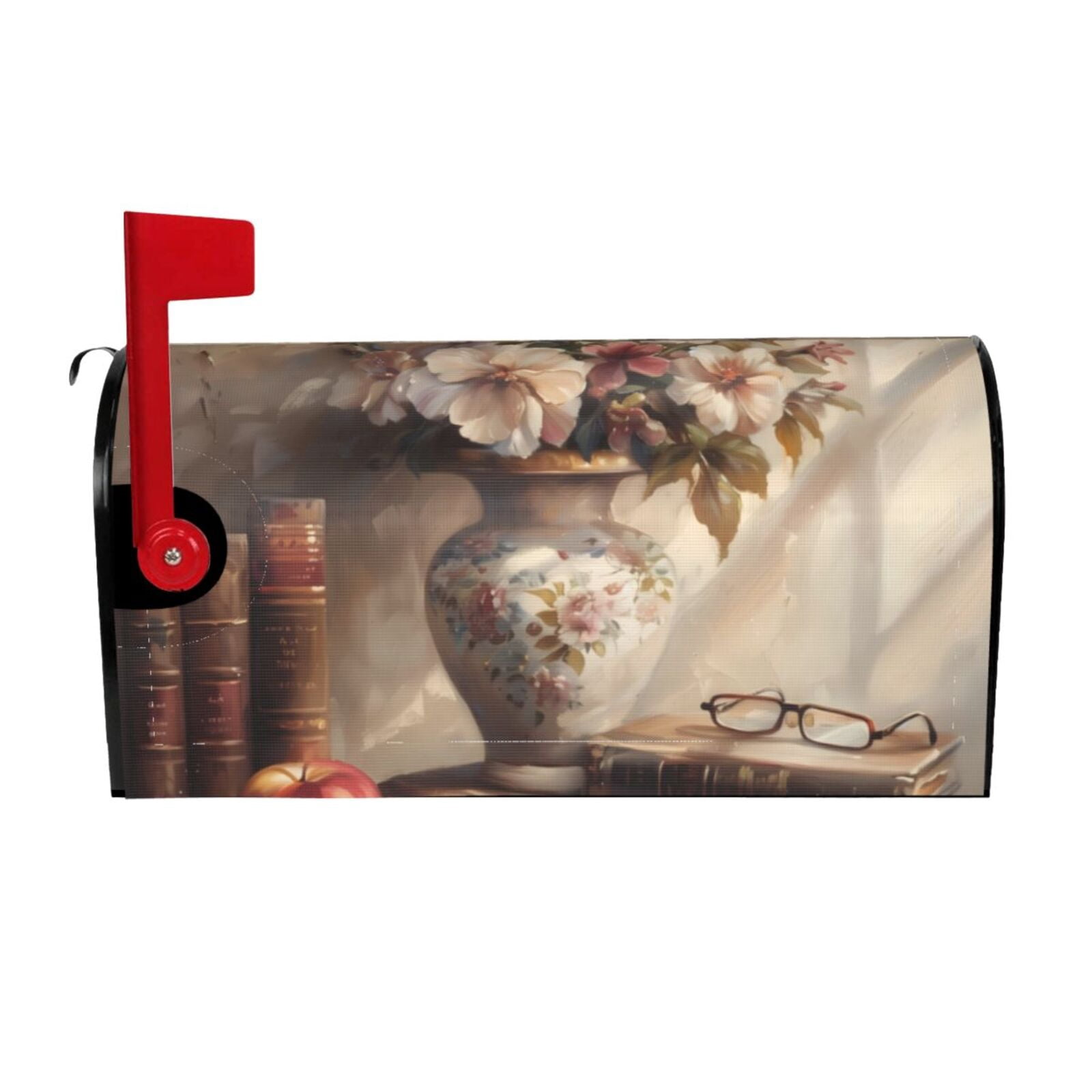 Junzan Vintage Floral Vase With Books Pattern Mailbox Covers,Magnetic ...