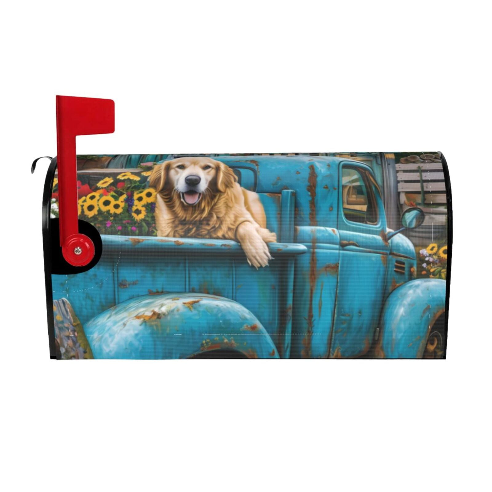Junzan Vintage Pickup Sunflower Dog Pattern Mailbox Covers,Magnetic ...