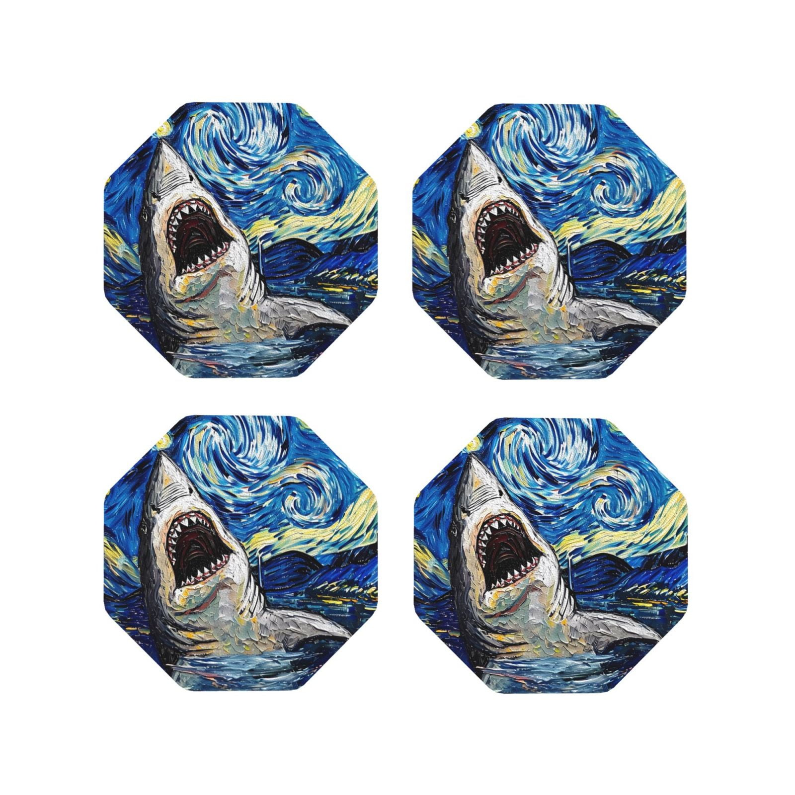 Junzan Vintage Starry Sky Shark Print Coasters for Drinks - Leather ...