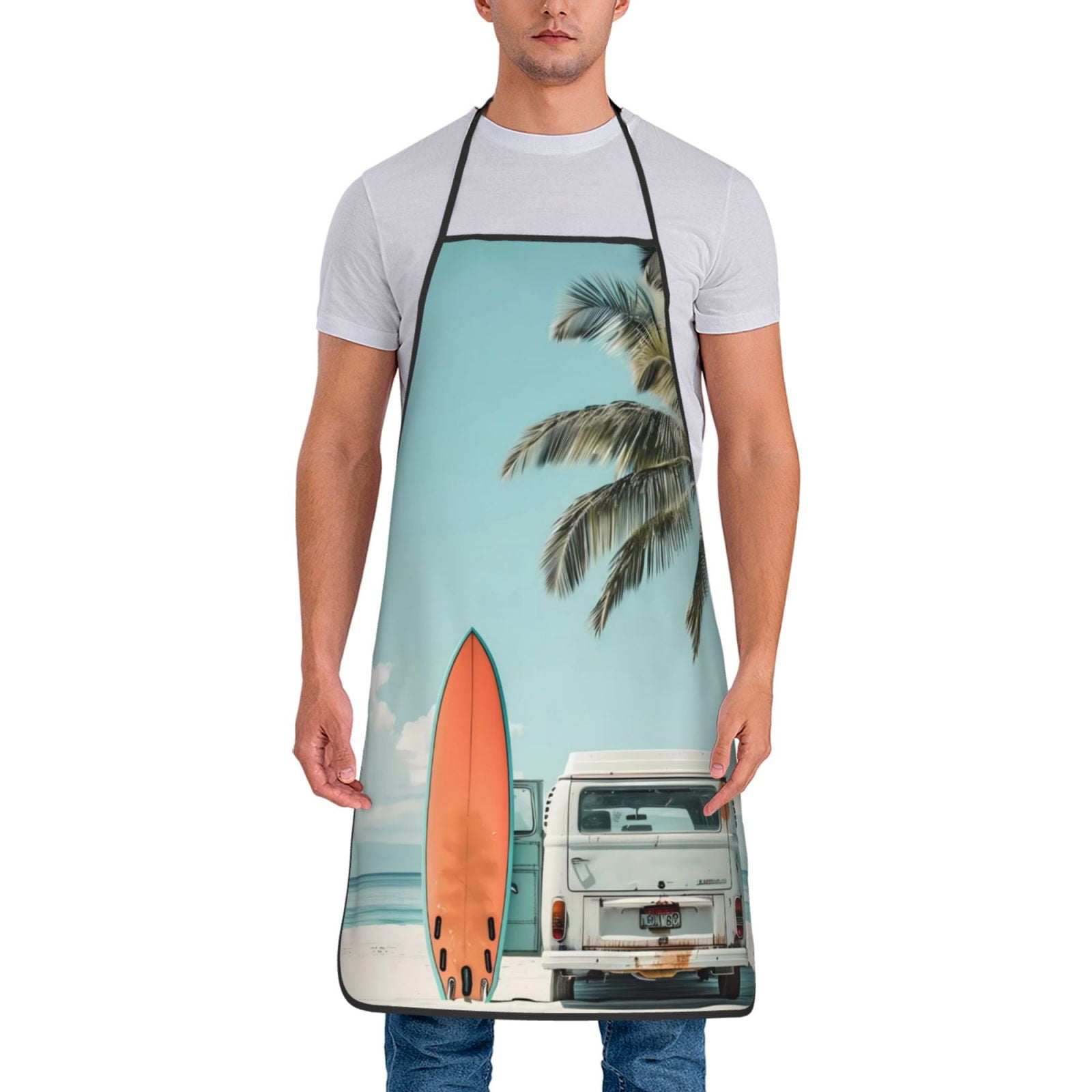 Junzan Vintage Surf Van Beach Print Kitchen Cooking Aprons, Chef Apron ...