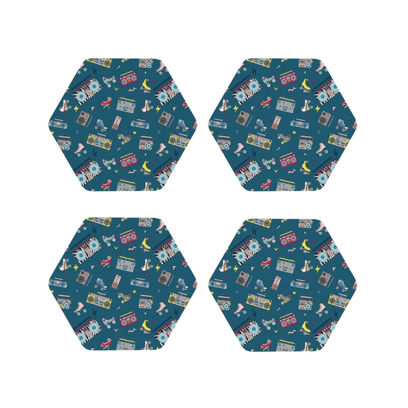 Junzan Vintage Tape Players And Skates Print Coasters for Drinks ...