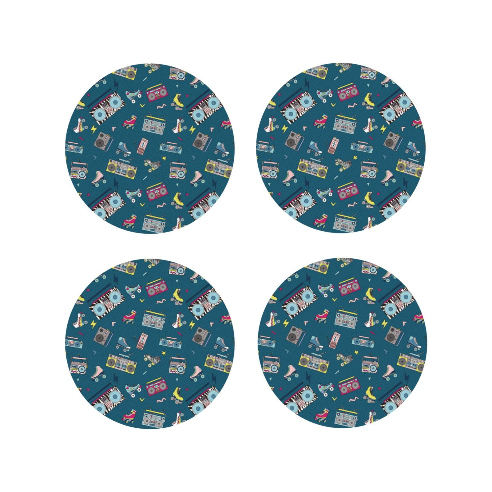 Junzan Vintage Tape Players And Skates Print Coasters for Drinks ...