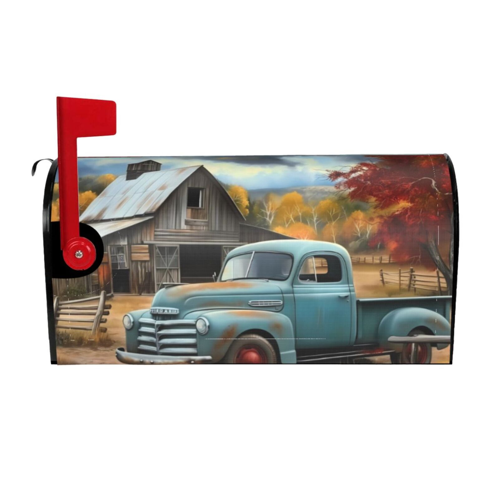Junzan Vintage Truck Farm Scene Pattern Mailbox Covers,Magnetic Mailbox ...