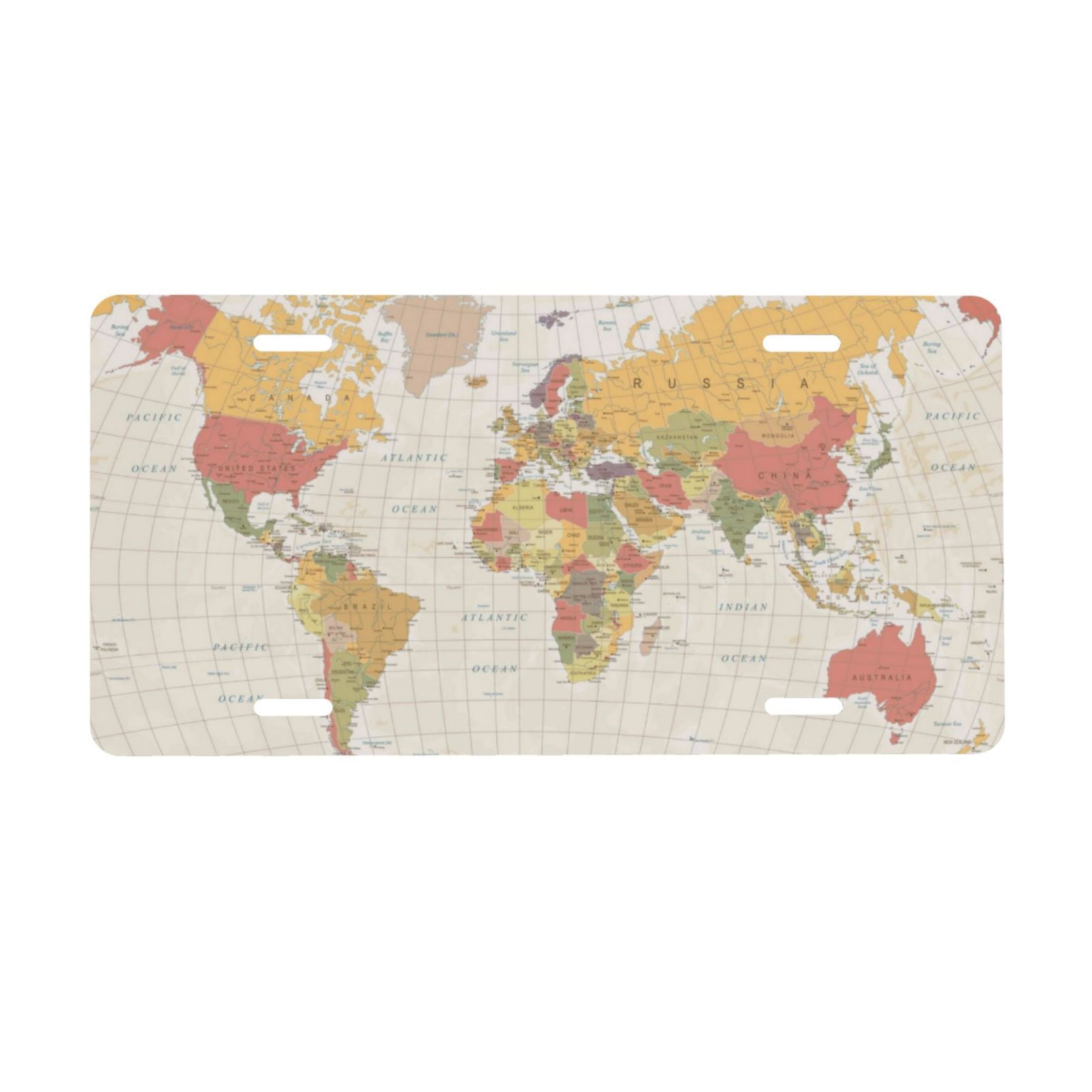 Junzan Vintage World Map1 Front License Plate Covers Decorative Car ...