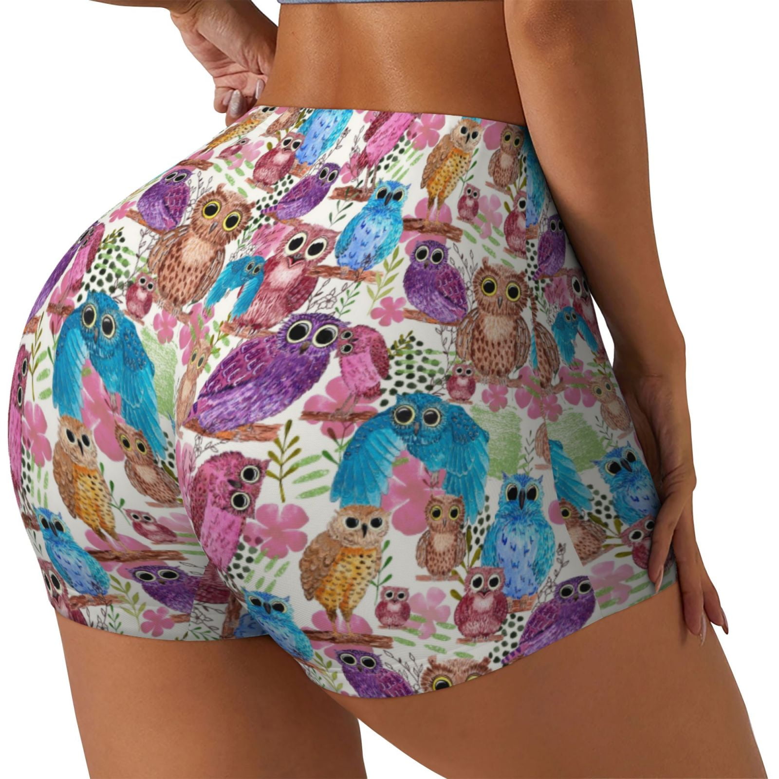 Junzan Watercolor Owl Pattern Women Workout Impact Shorts,Scrunch Short ...