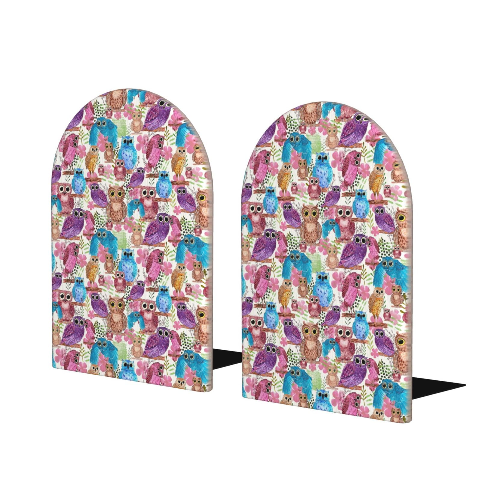 Junzan Watercolor Owl for Wood Bookends,1 Pair Book Ends for Shelves ...