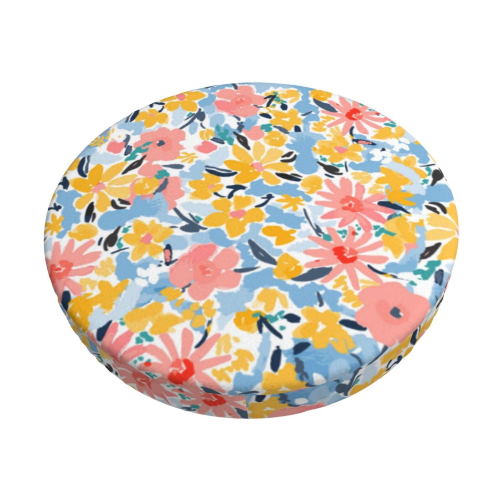 Junzan Watercolor Wildflowers Bar Stool Cover Round Seat Cushion With ...