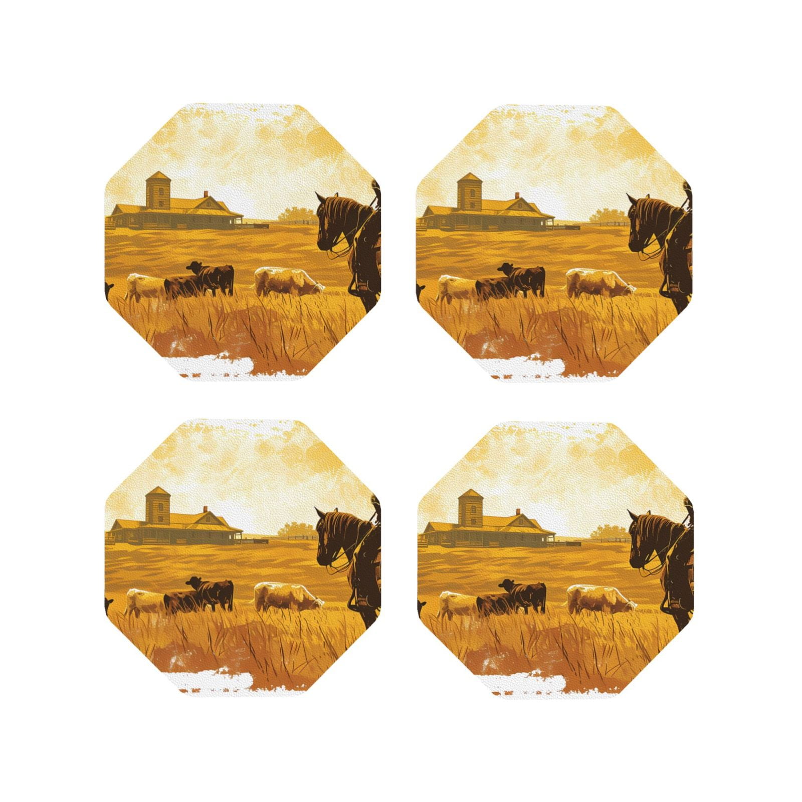 Junzan Western Cowboy Ranch Print Coasters for Drinks - Leather ...