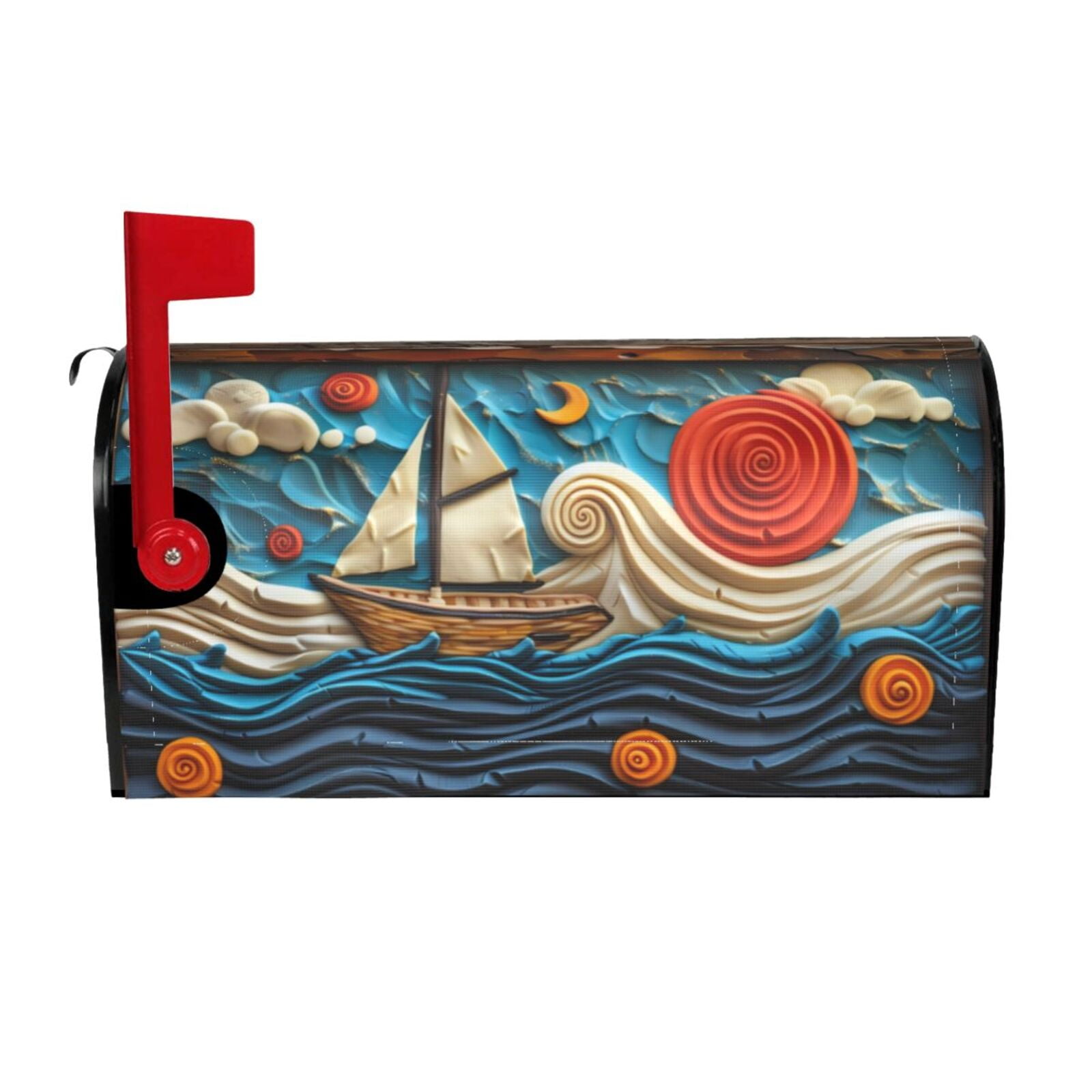 Junzan Whimsical Sailboat Ocean Art Pattern Mailbox Covers,Magnetic ...