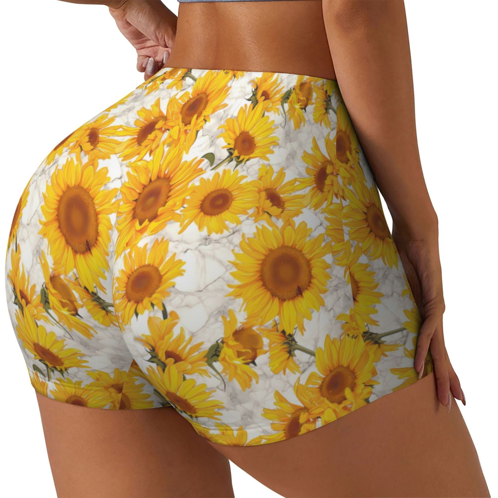 Junzan White Marble Pattern Sunflower Pattern Women Workout Impact ...