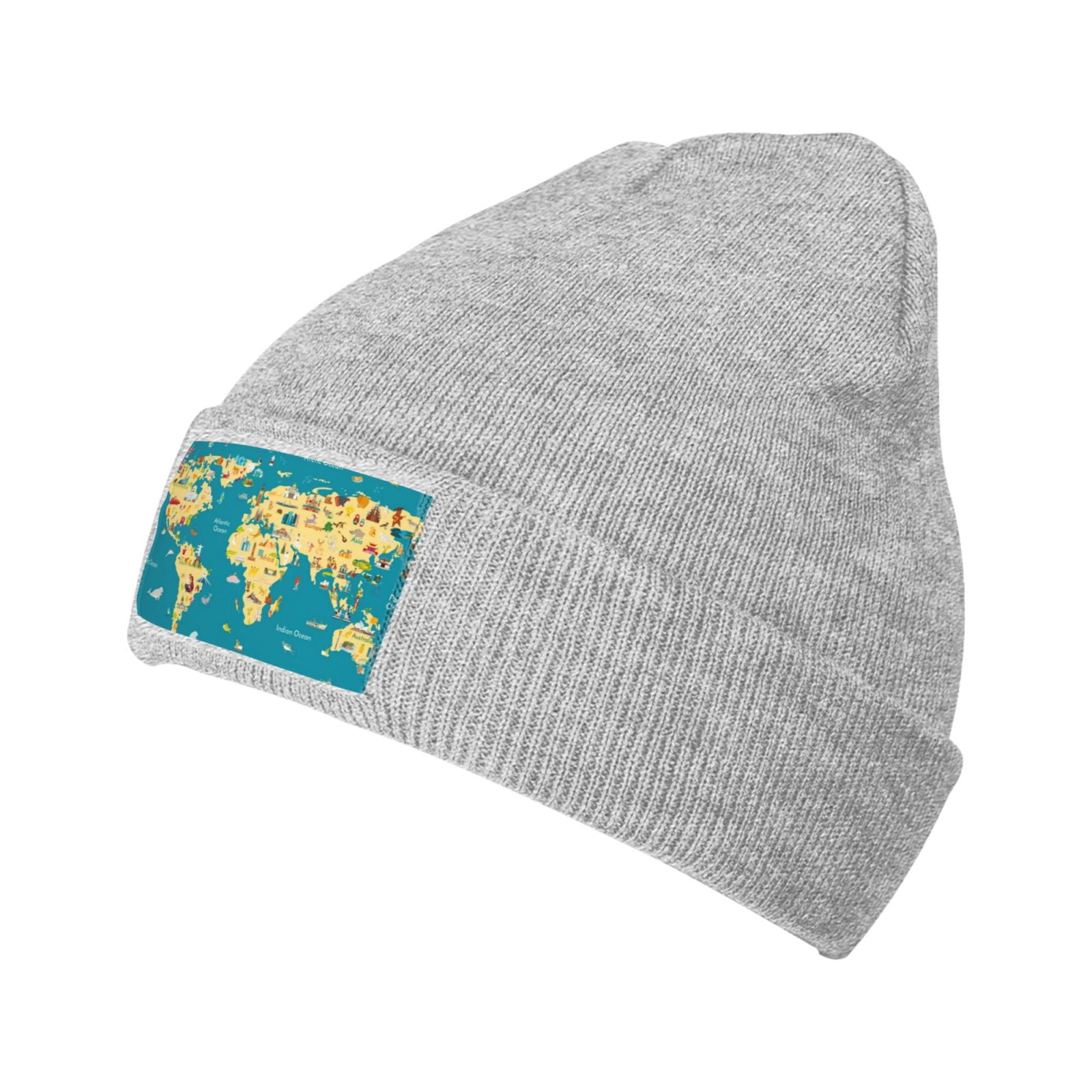 Junzan World Map With Landmarks Mens Winter Hats Thick Knit Cuff Beanie ...