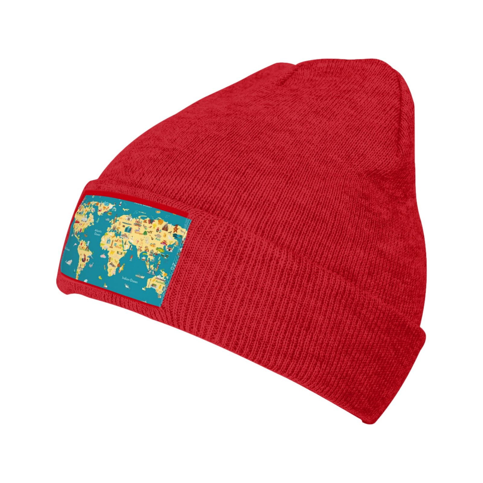 Junzan World Map With Landmarks Mens Winter Hats Thick Knit Cuff Beanie ...