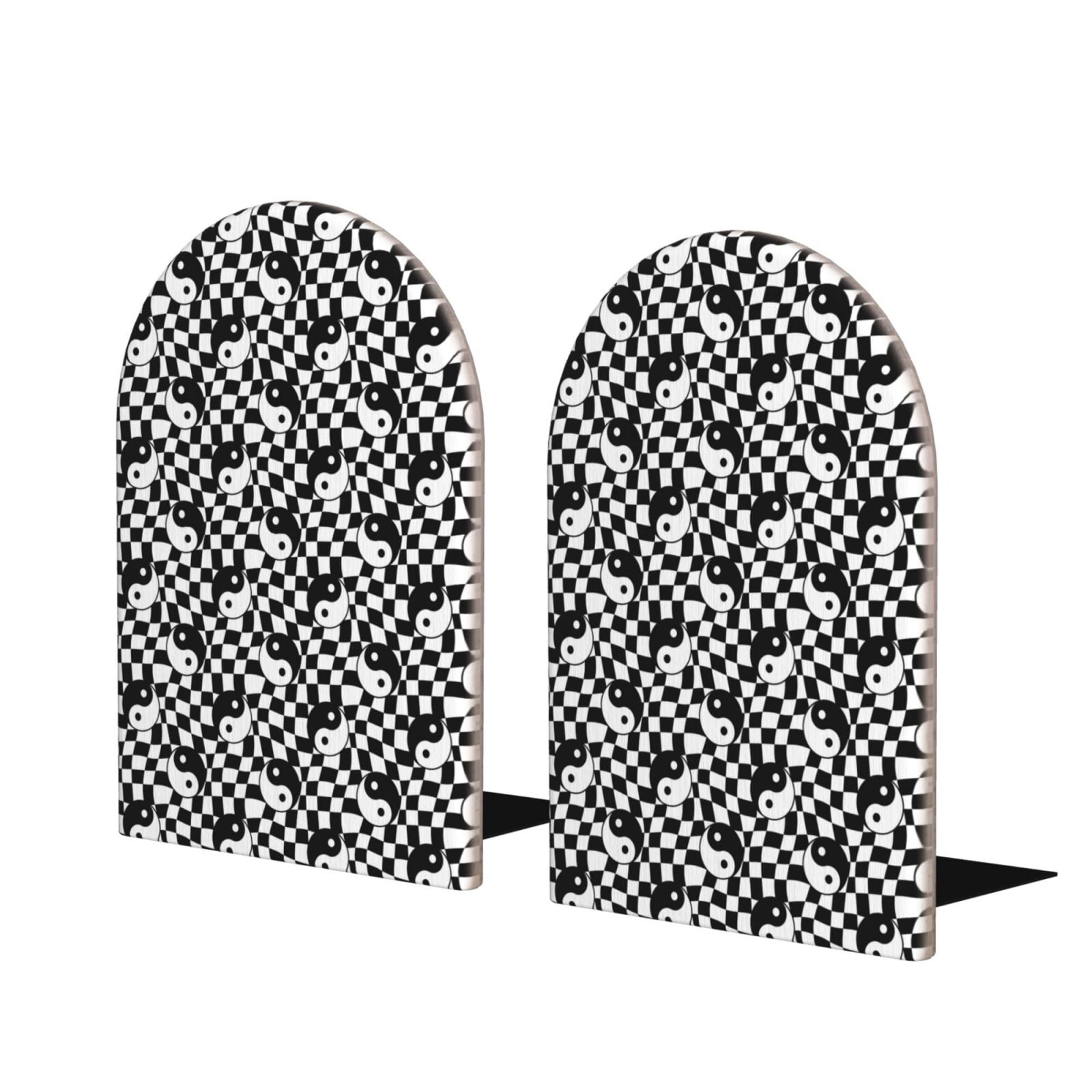 Junzan Ying Yang Checkered for Wood Bookends,1 Pair Book Ends for ...