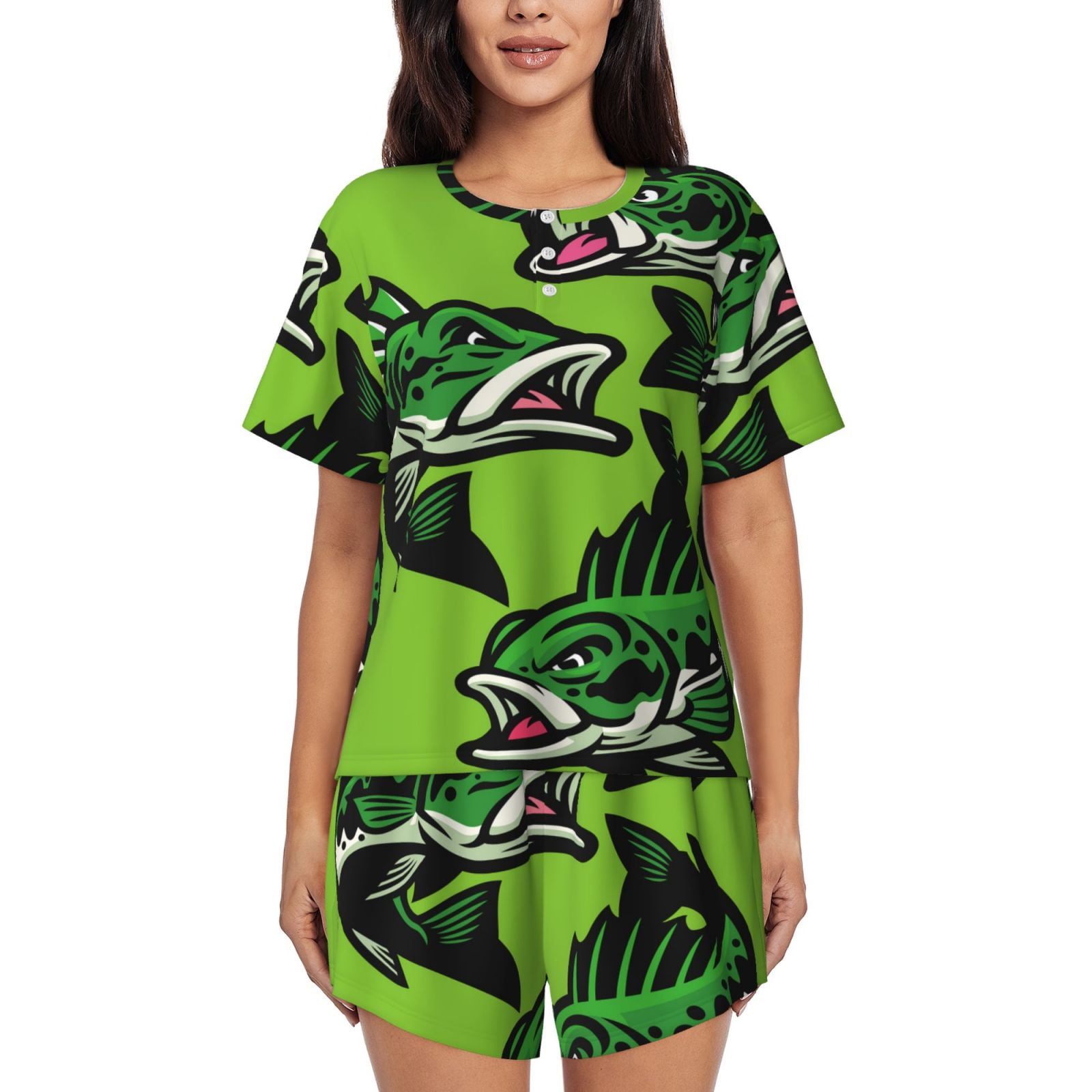 Junzan cartoon largemouth bass fish Pattern Short-Sleeved Pajama Set ...
