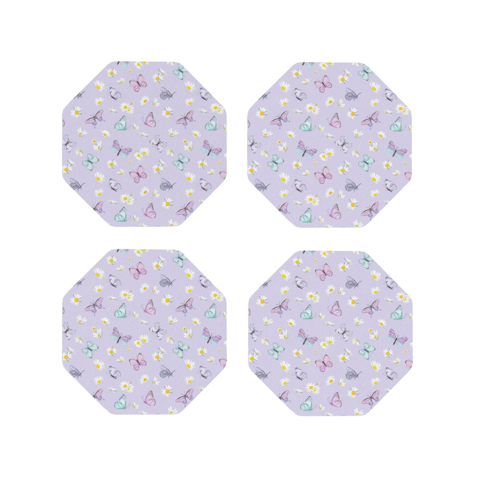 Junzan daisy and butterfly Print Coasters for Drinks - Leather Coasters ...