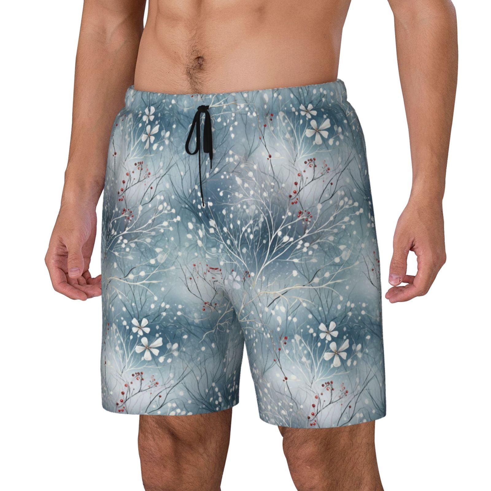 Junzan enchanted winter snowflake holly Print Swim Trunks Men Swim ...