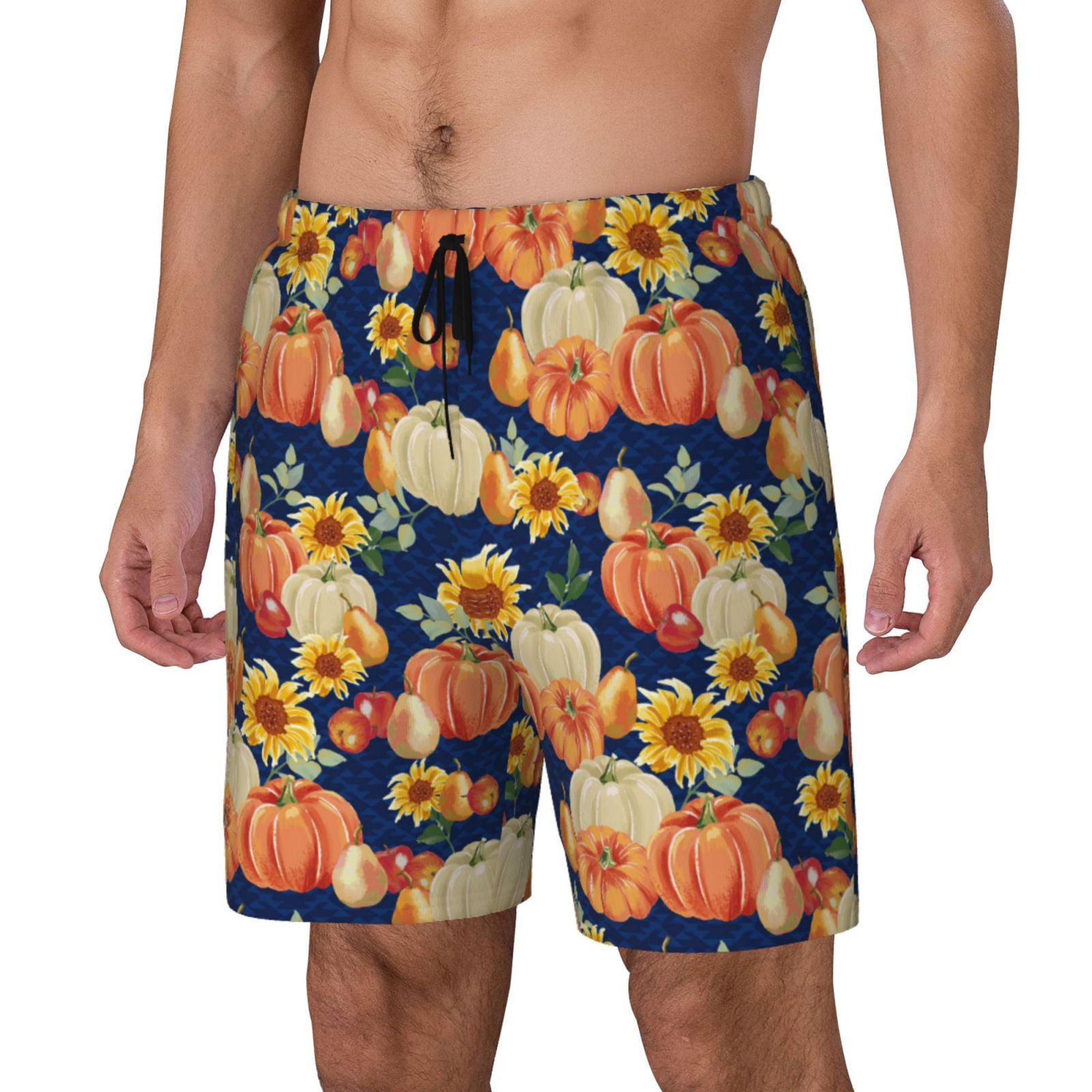 Junzan fall Pumpkin Daisy Print Swim Trunks Men Swim Shorts with Built ...