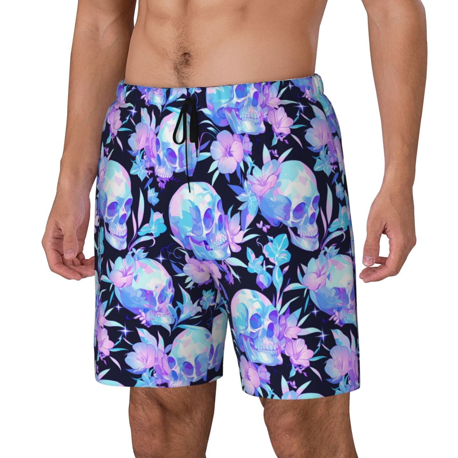 Junzan flower Skull star Print Swim Trunks Men Swim Shorts with Built ...