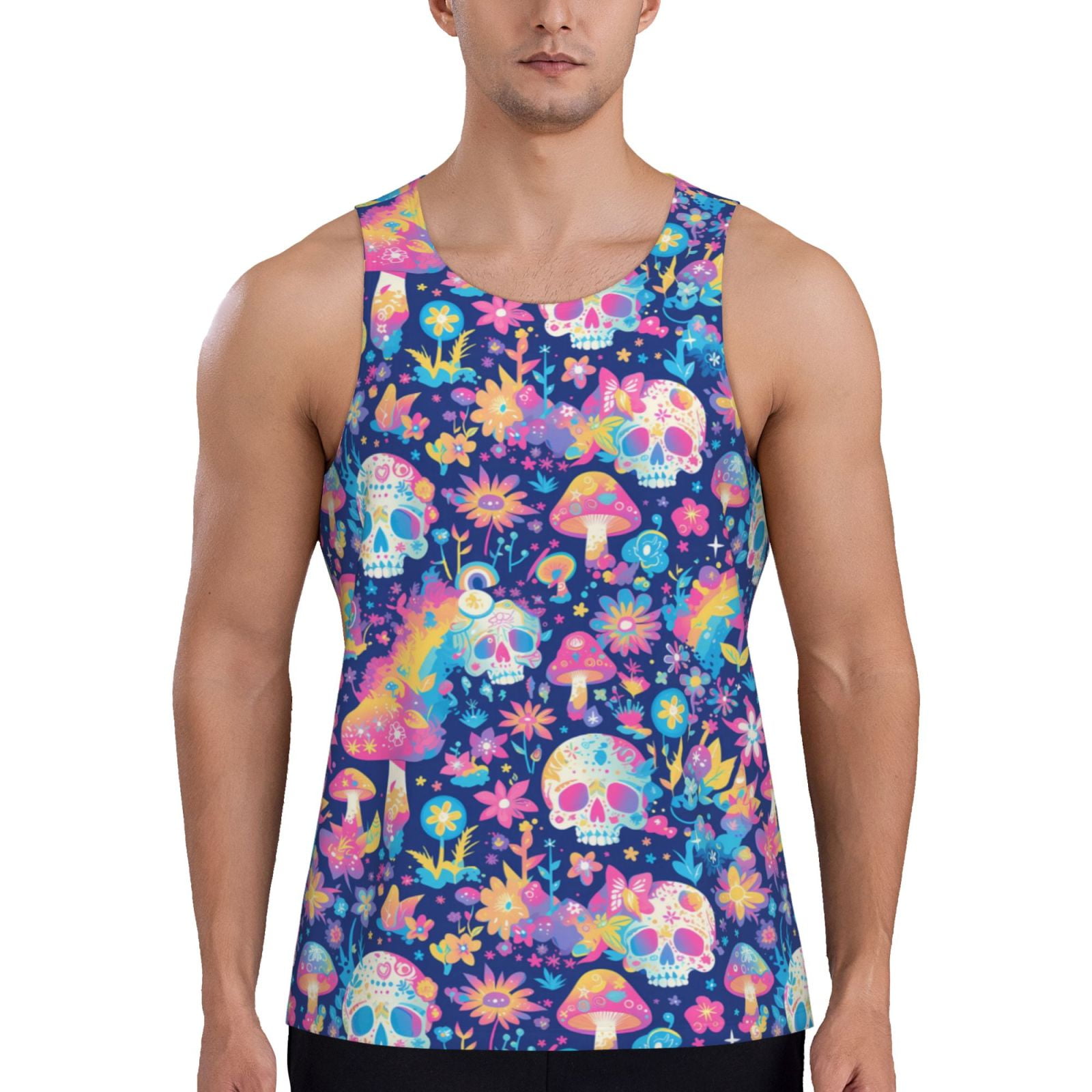 Junzan mushroom Skull rainbow color for Men's Workout Tank Top Gym ...