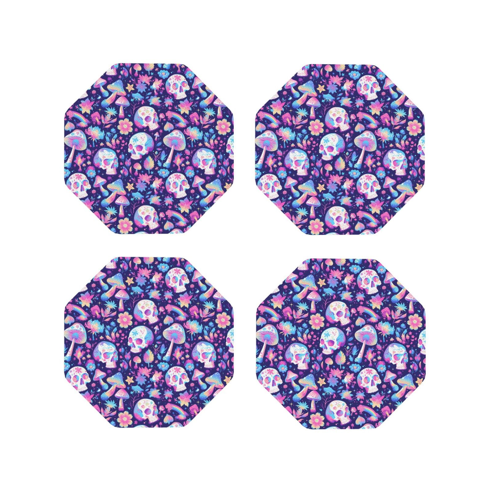 Junzan mushroom rainbow Skull cartoon Print Coasters for Drinks ...