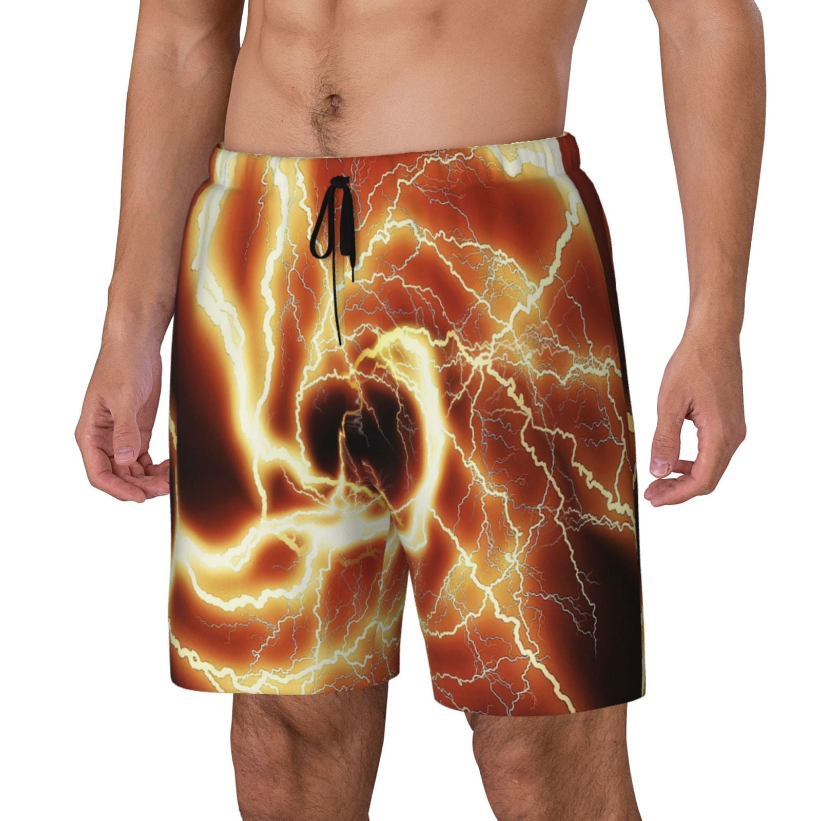 Junzan orange lightning Print Swim Trunks Men Swim Shorts with Built-in ...