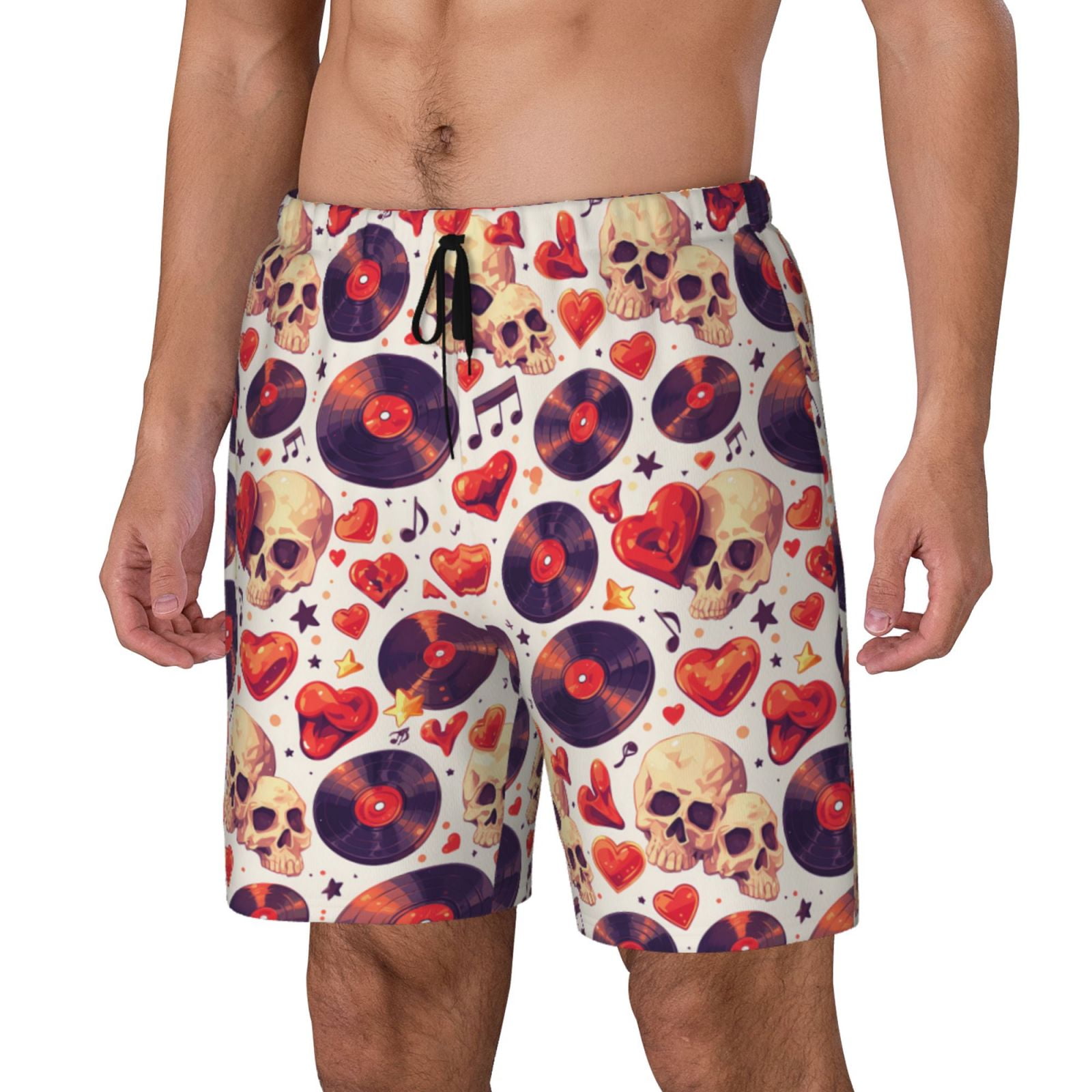 Junzan rock Skull record heart Print Swim Trunks Men Swim Shorts with ...