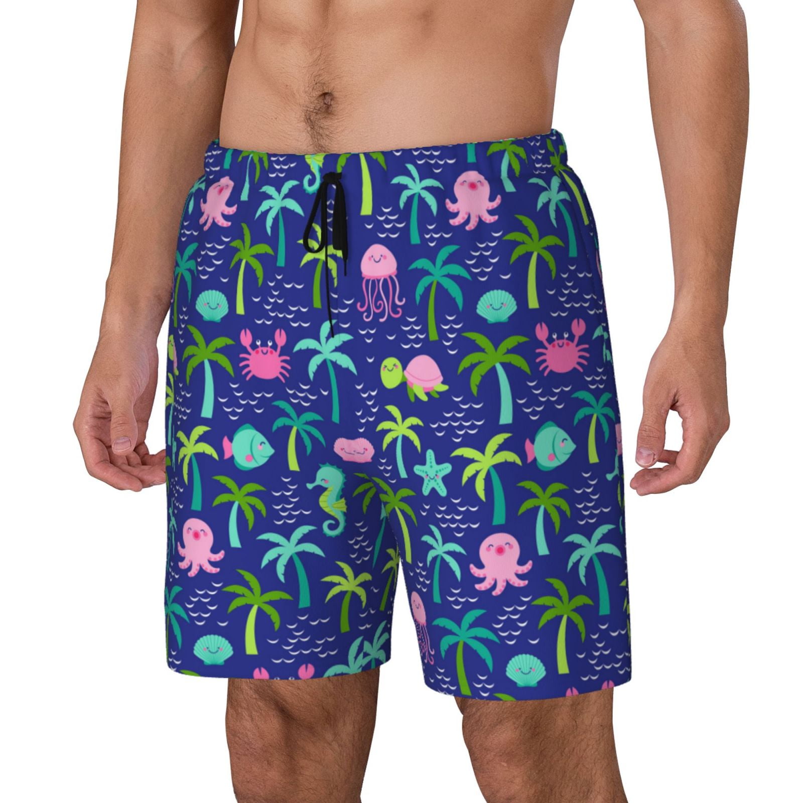 Junzan sea animals with palm tree Print Swim Trunks Men Swim Shorts ...