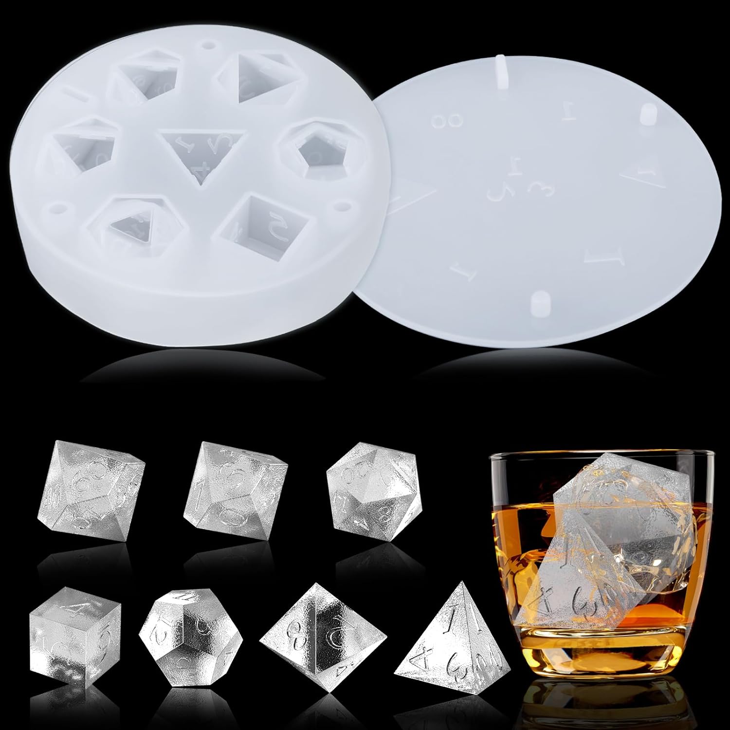 Juome Dice Shaped Ice Cube Mold for Whisky, DND Dice Silicone Ice Cube ...