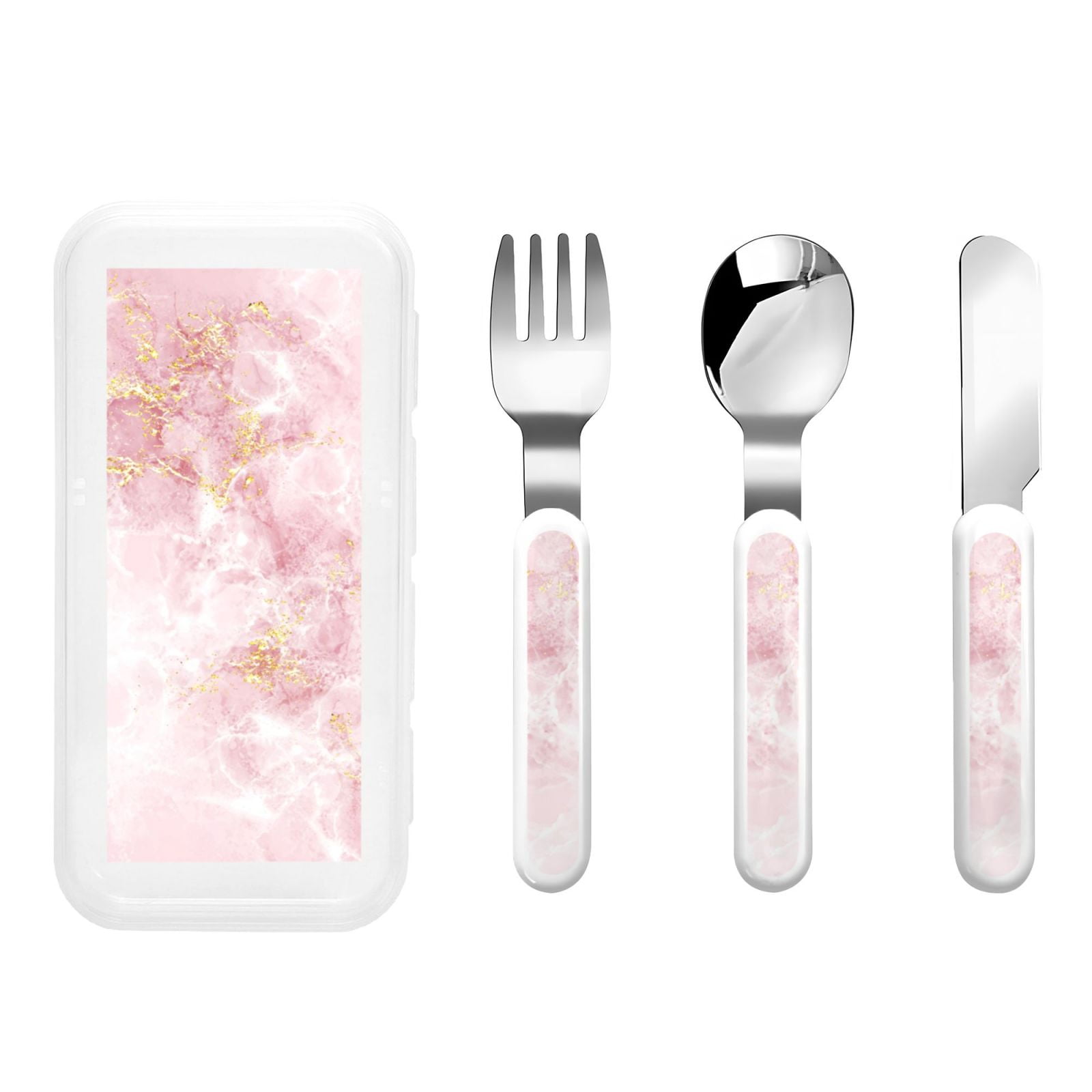 Juoritu Children's Knife, Fork, and Spoon Set - Pink Marble - Walmart.com