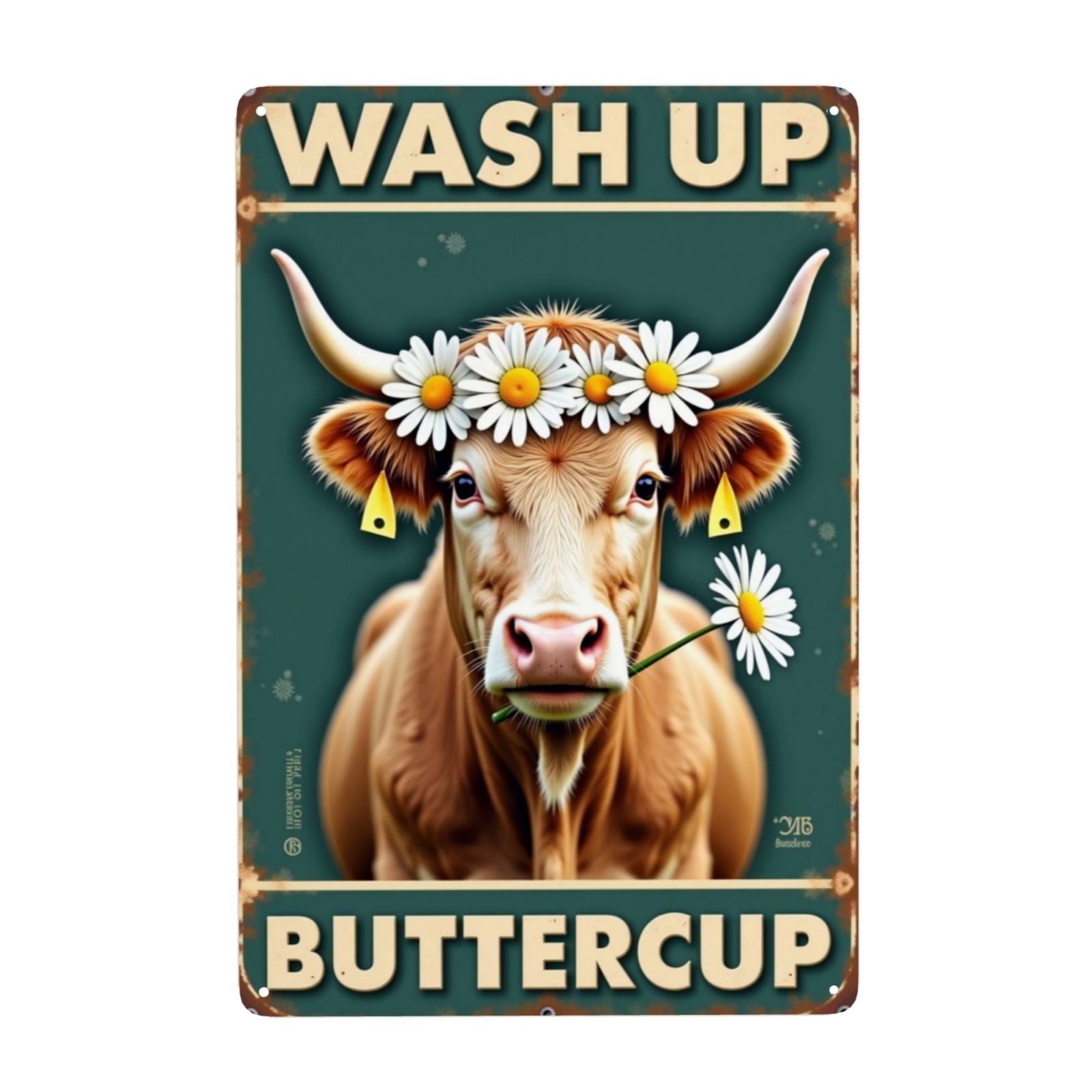 Juoritu Highland Cow Wash Up Buttercup Decorative Tin Sign 12 x 16 Inch ...