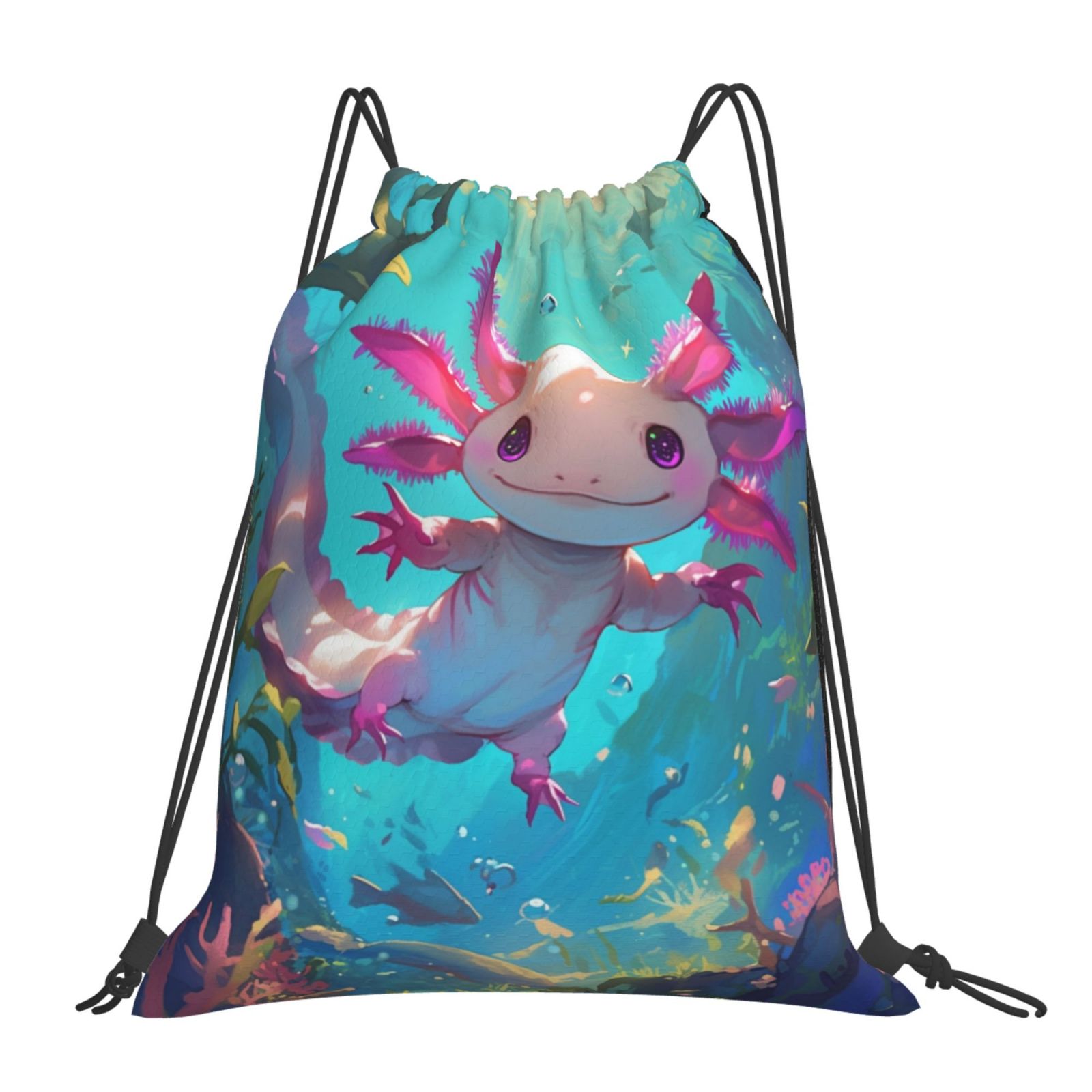 Juoritu Kawaii Axolotl Water-Resistant Drawstring Backpack ...