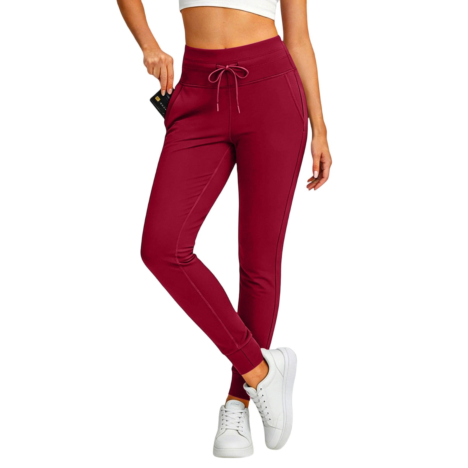 Juorvia Yoga Joggers for Women High Waist Drawstring Pull on Athletic ...