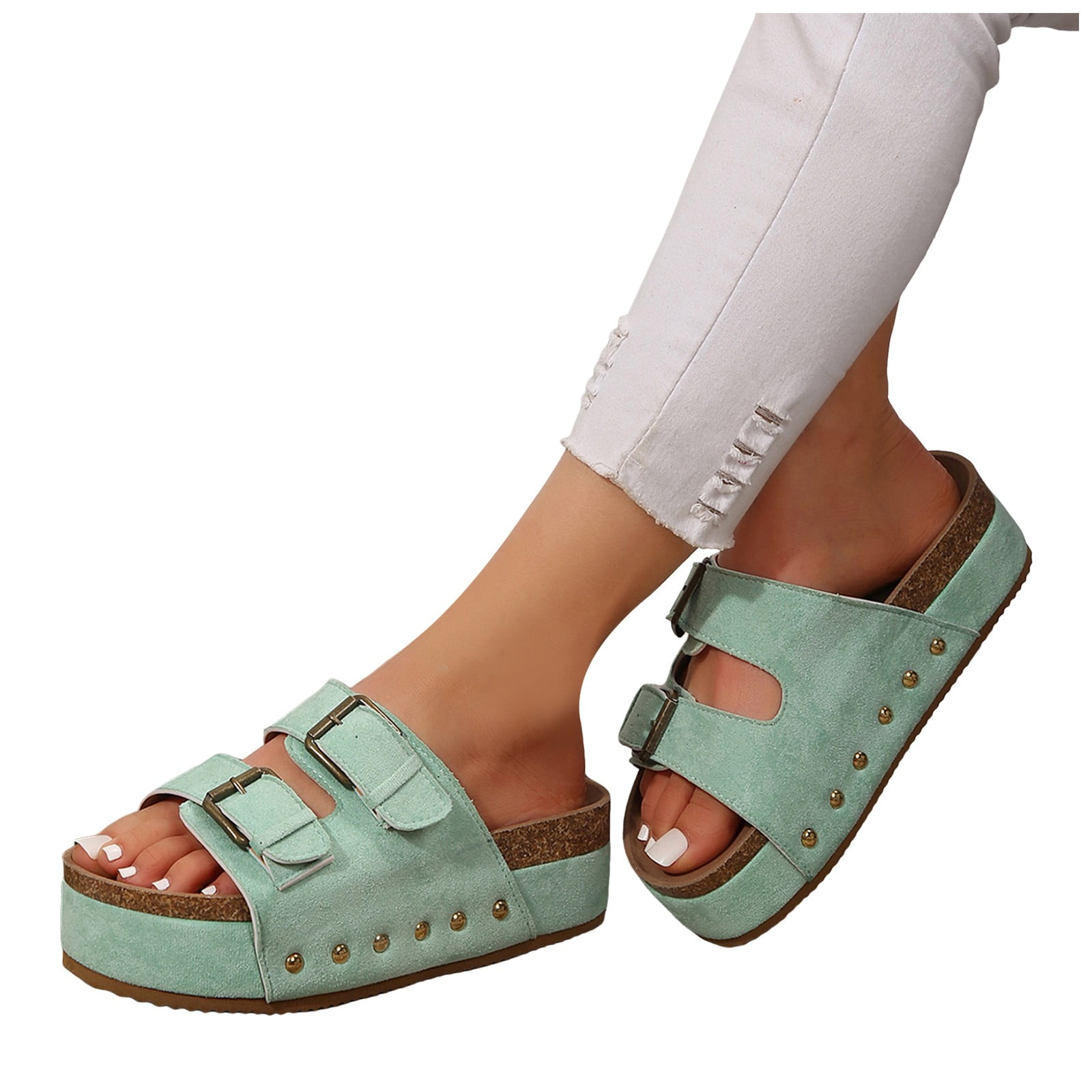 Juosiy Cork Footbed Sandals for Women Summer Slip On Slide Adjustable ...