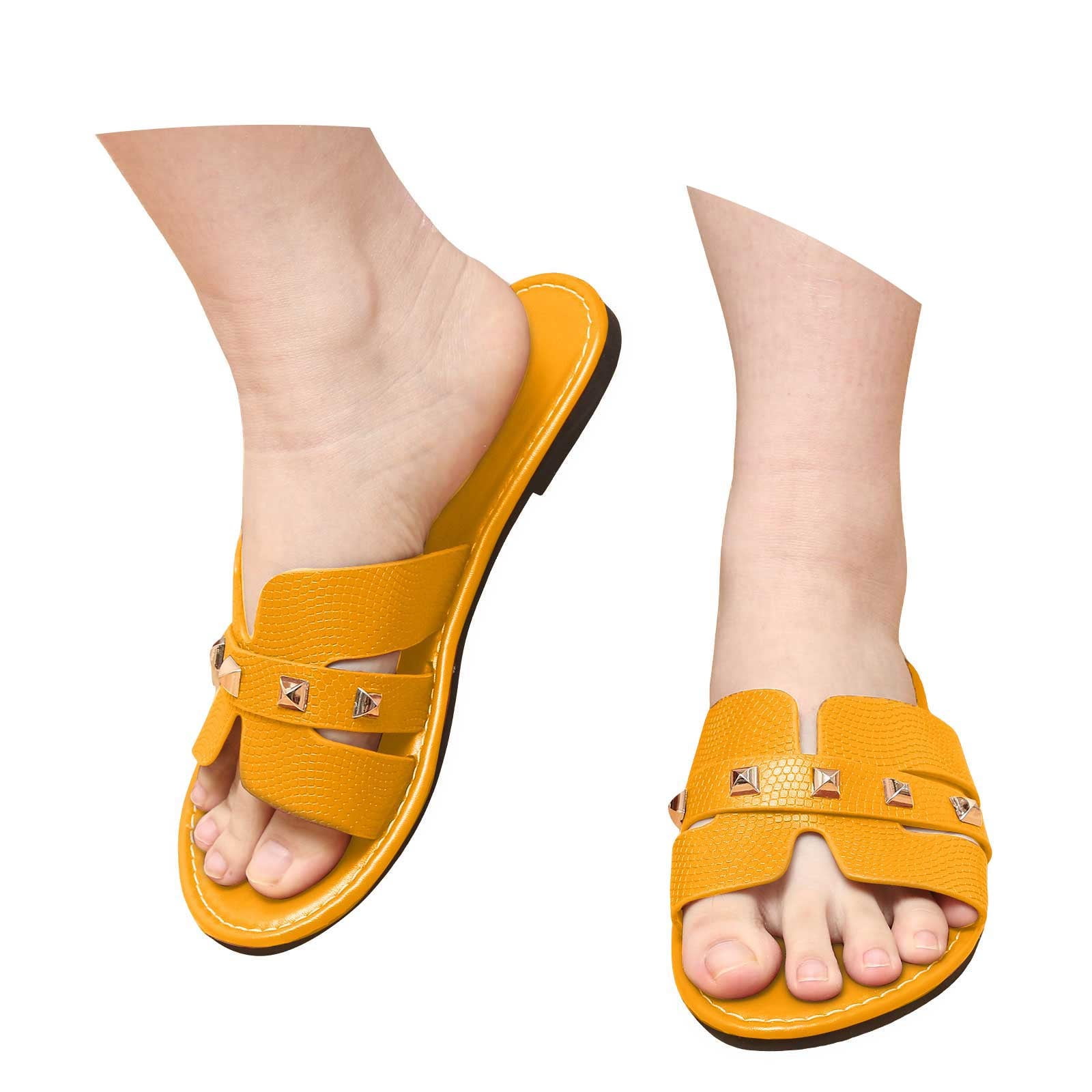 Juosiy Sandals for Women Non Slip Fashion Studded Flat Slides ...