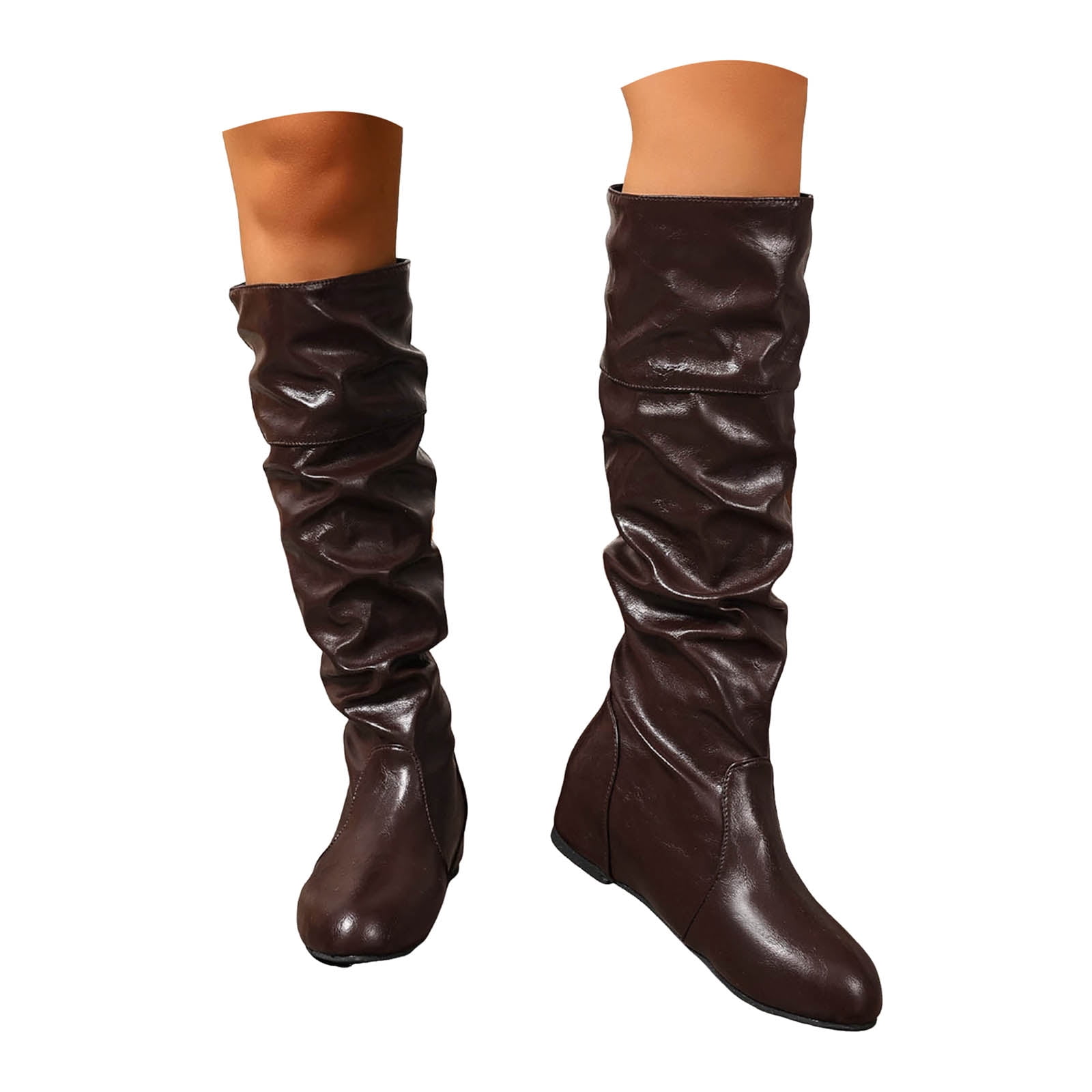 Juosiy Women's Knee High Slouchy Boots Casual Leather Pull On Flat Fall ...