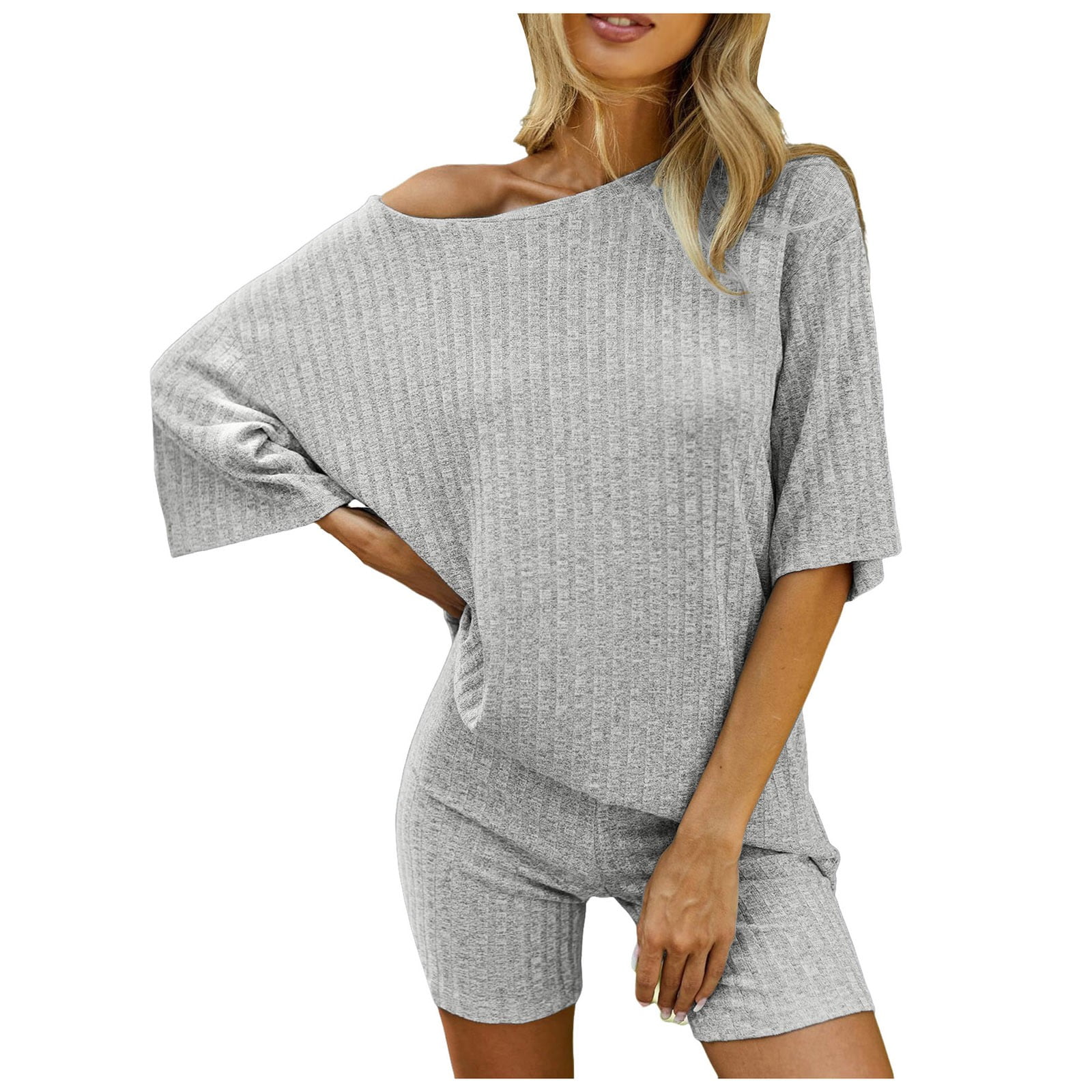Juosiy Women's New Five Quarter Pants Short Pajamas Two Piece ...