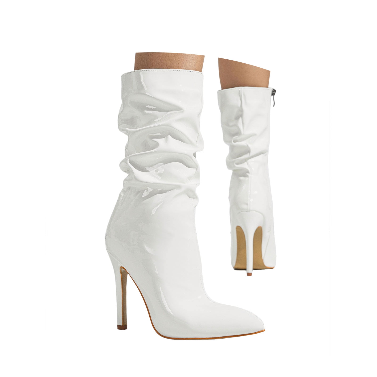 Juosiy Women's Slouch Ankle Boots Wide Calf Faux Patent Leather Sexy ...