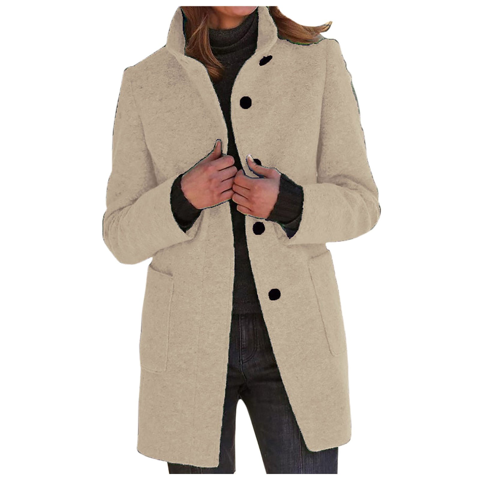 Juosiy Womens Multicolour Wool Lapel Cardigan Coats Fashion Solid Color ...