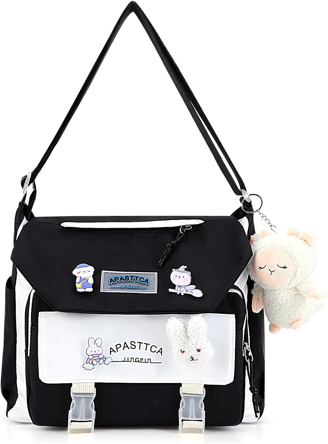 MAOYA Aesthetic Messenger Bag with Stuffed Pendant and Pins Kawaii ...