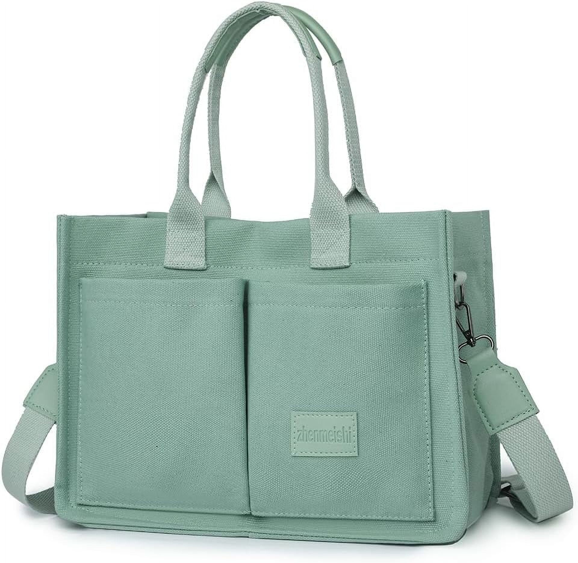 Juoxeepy Canvas Tote Bag with Multi Pockets Everything Tote for Women ...