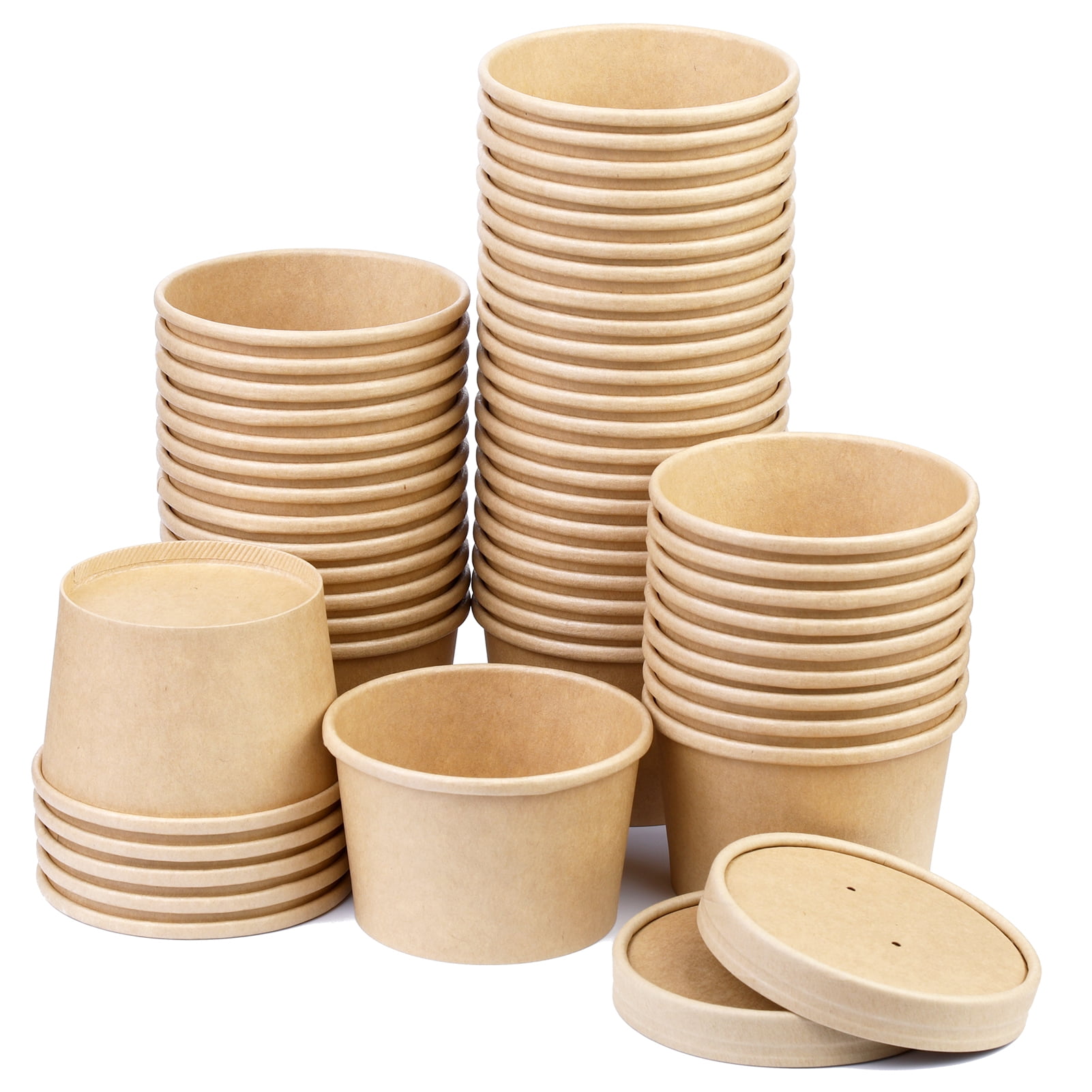 Jupean 8OZ Soup Cups,Disposable Paper Soup Cups, Kraft Paper Soup ...