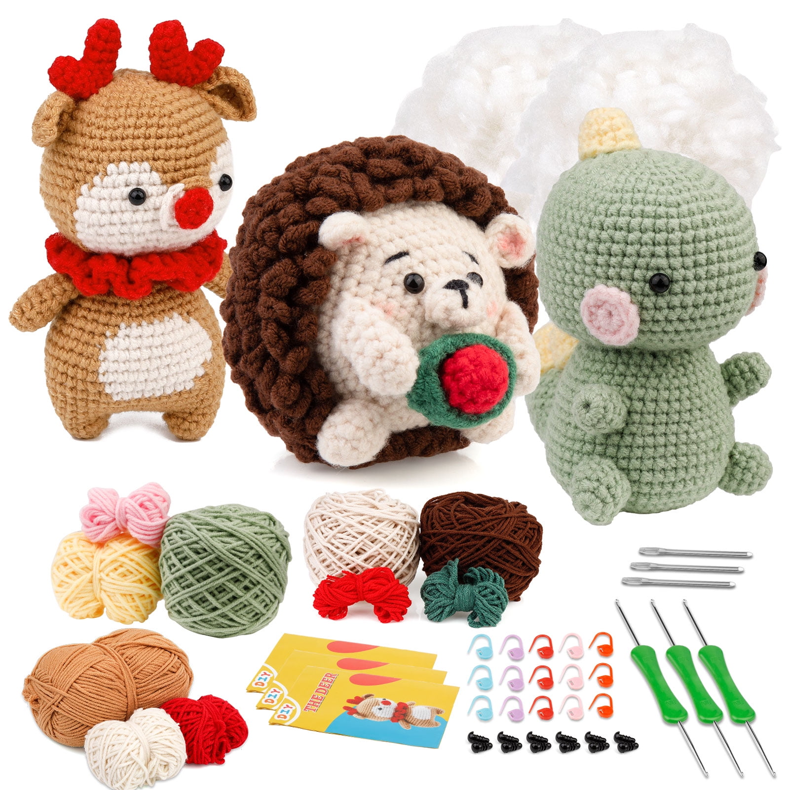 Jupean Beginners Crochet Kit, 3 Pack Cute Small Animals Kit for ...