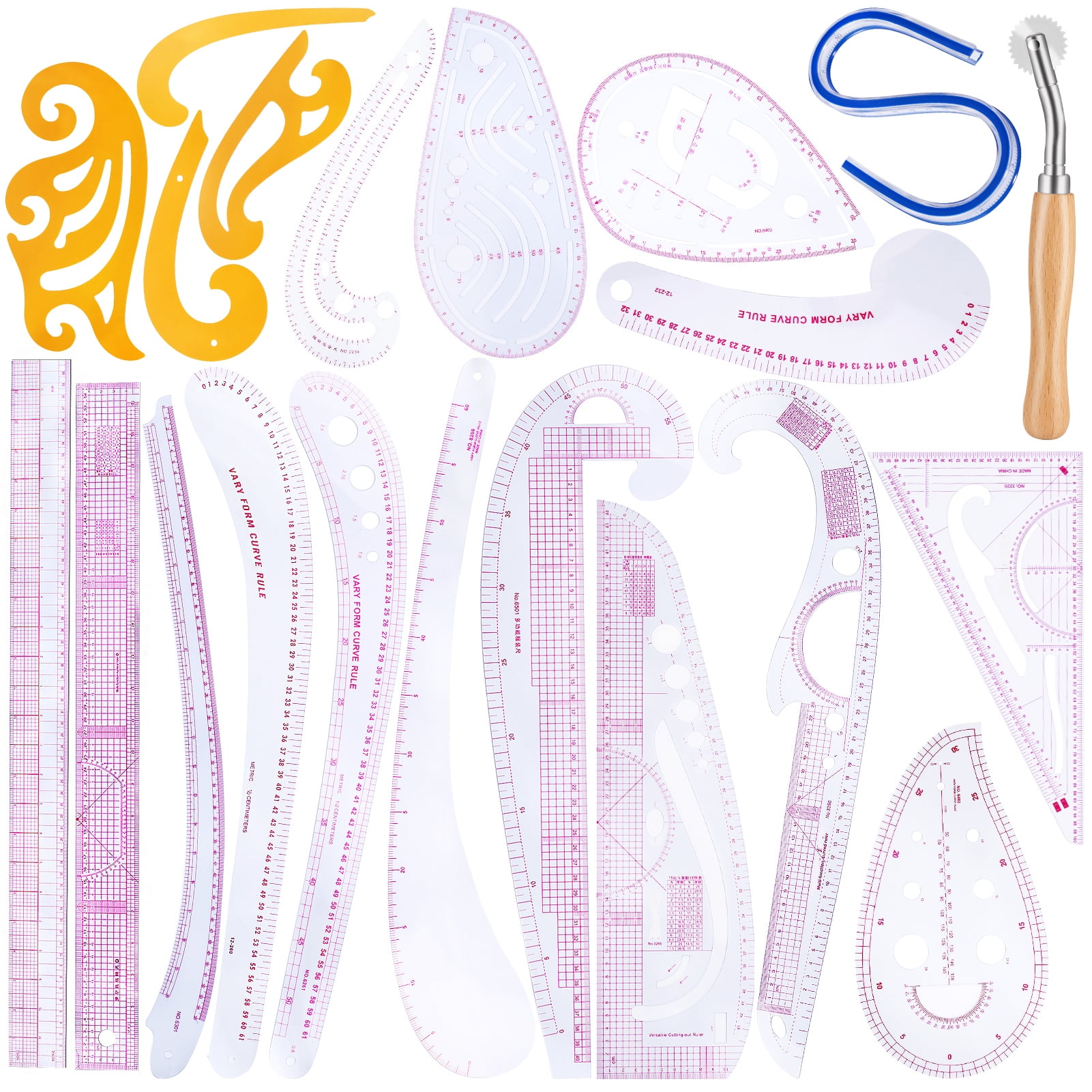 Jupean Sewing Ruler Set, Durable Plastic Sewing Curve Rulers, Tailor ...