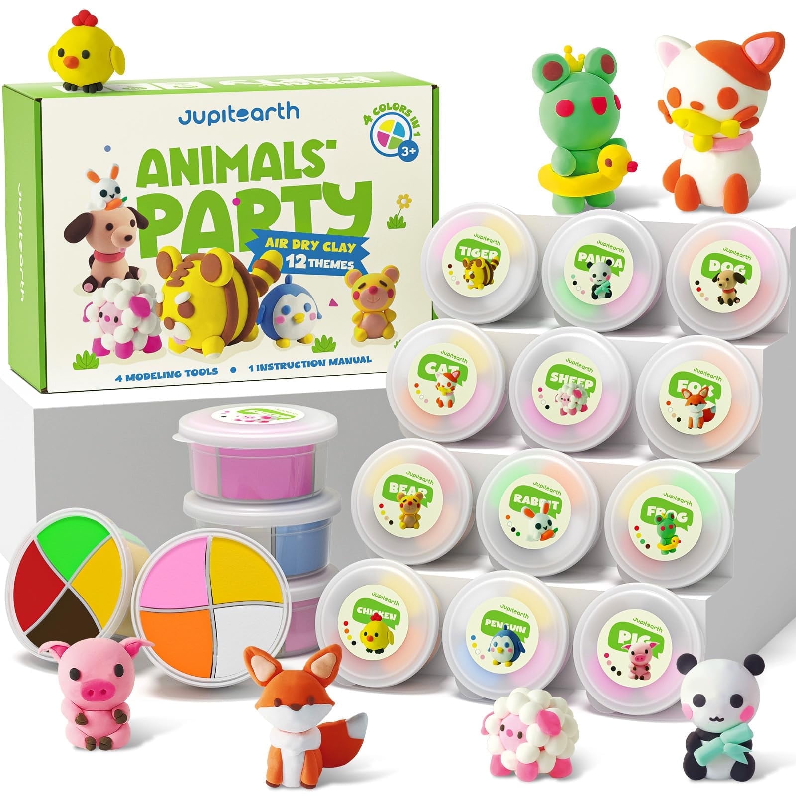 Jupitearth Air Dry Clay,12 Animals Theme Party Foam Clay,Ultra Light ...